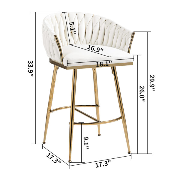 Hokku Designs 26'' Counter Height Bar Stool In Beige Velvet, Hand ...