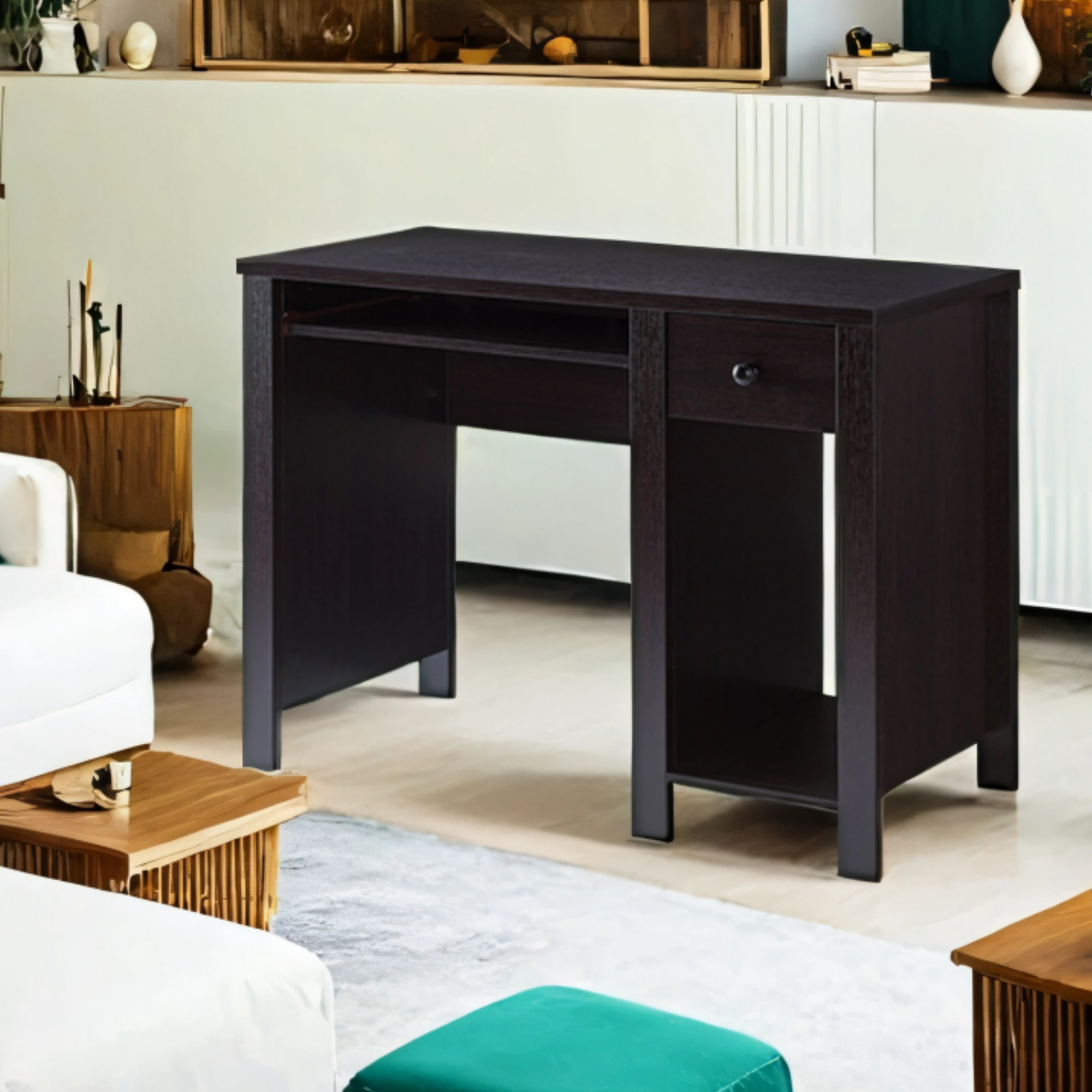 Ebern Designs Student Desk Home Office Desk With Hutch, Single Keyboard ...