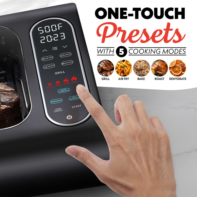 Gourmia 6Qt Smokeless Indoor Grill & Air Fryer FoodStation with Smoke ...