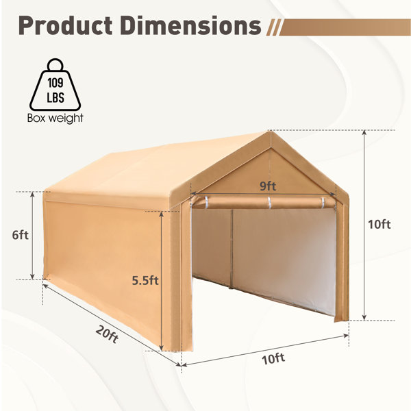 Arlmont & Co. Monigue 10 Ft. W X 20 Ft. D Canopy Portable Garage ...