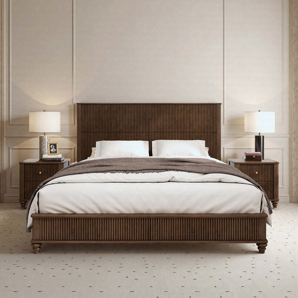 Hokku Designs Kernie Solid Wood Platform Bed Frame With Tall Headboard ...