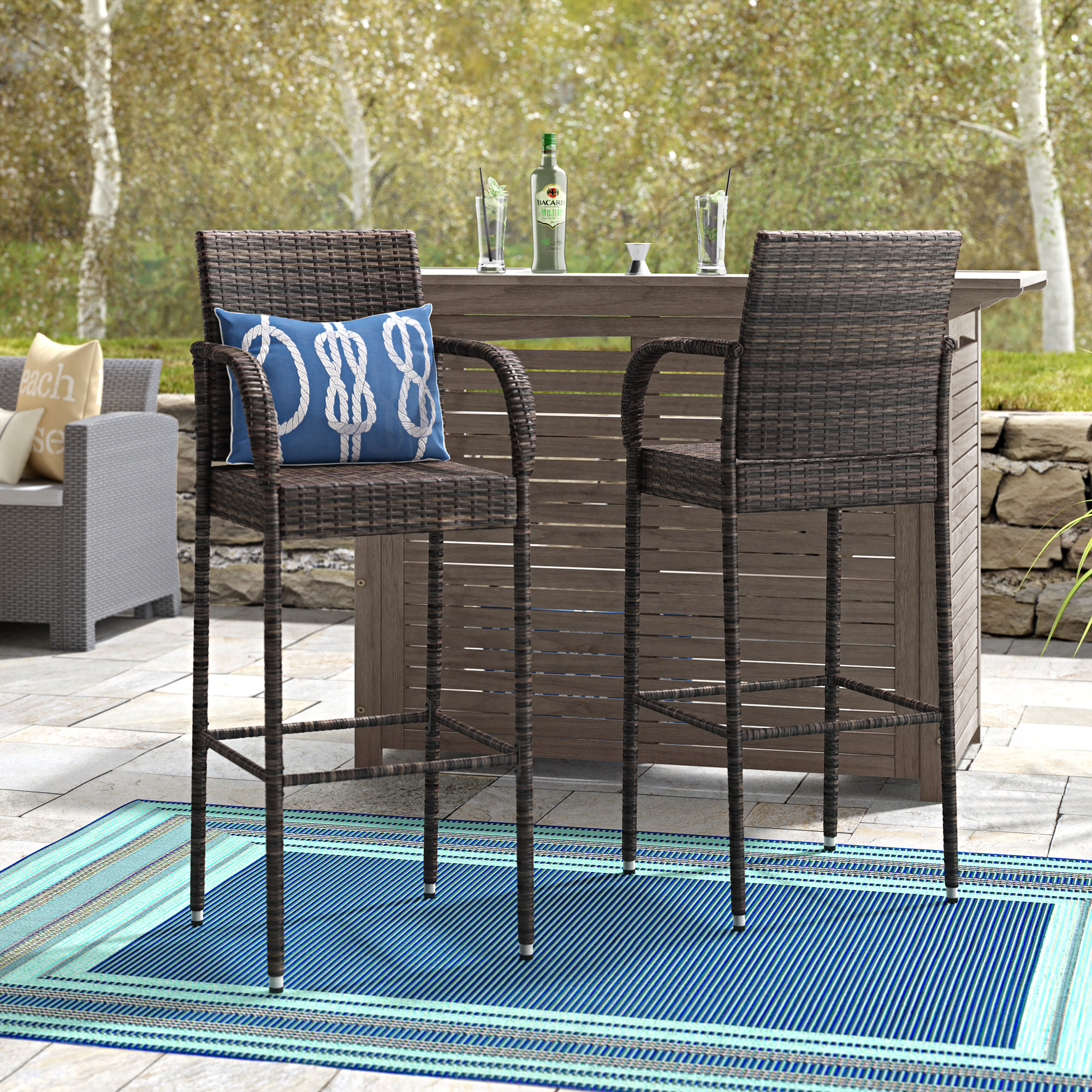 Bay Isle Home™ Dalessio 29.5" Patio Wicker Bar Stools with Footrest ...