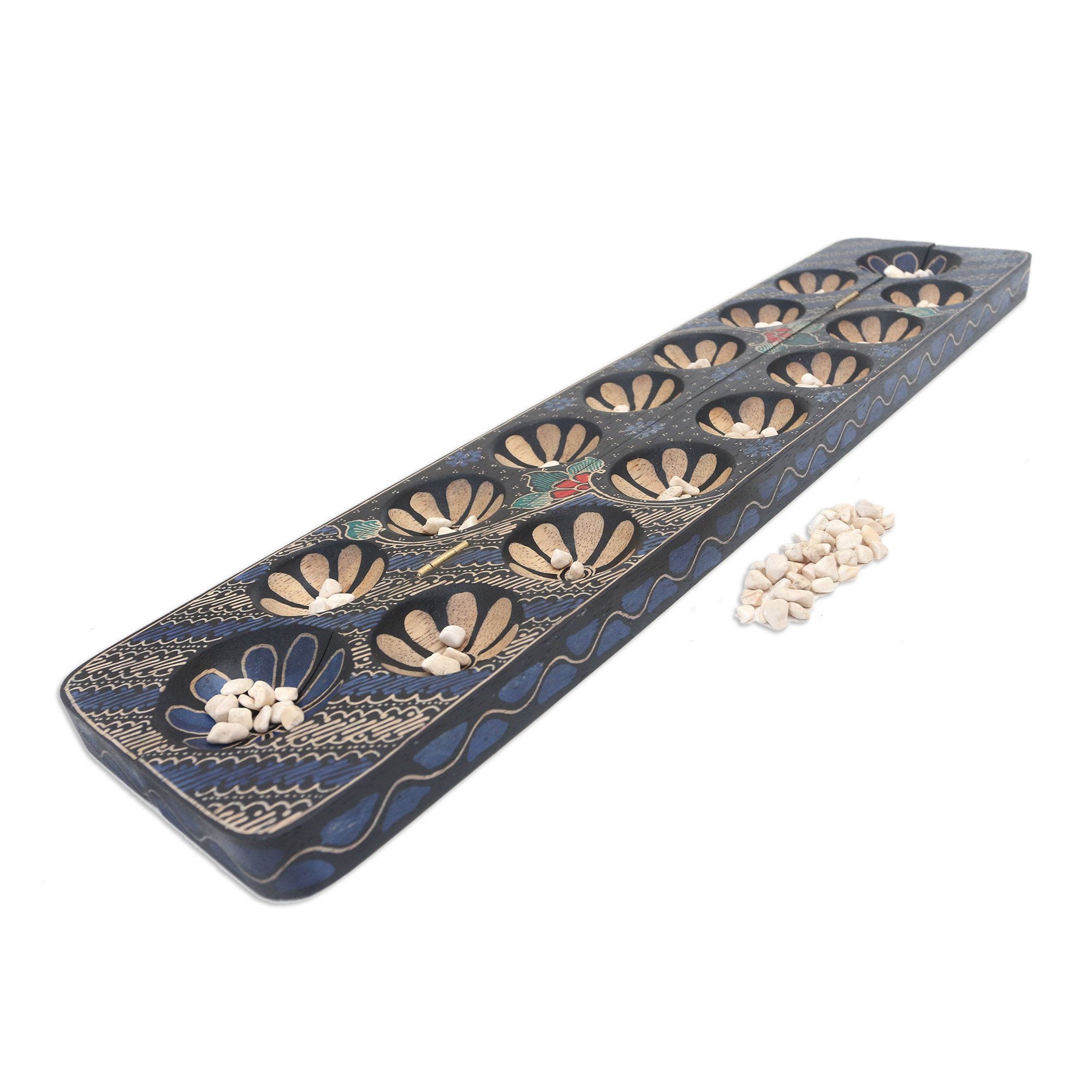 Bungalow Rose Handmade Spirited Game In Blue Batik Wood Mancala Game ...
