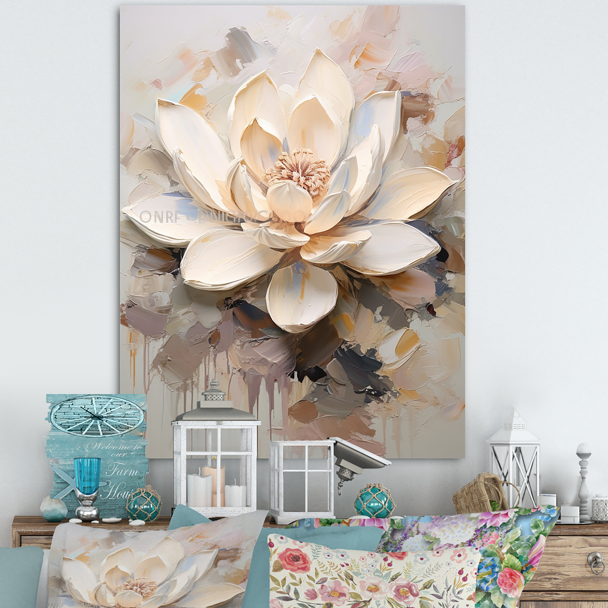 Dakota Fields Beige Lotus Reflections II - Lotus Canvas Art Print ...