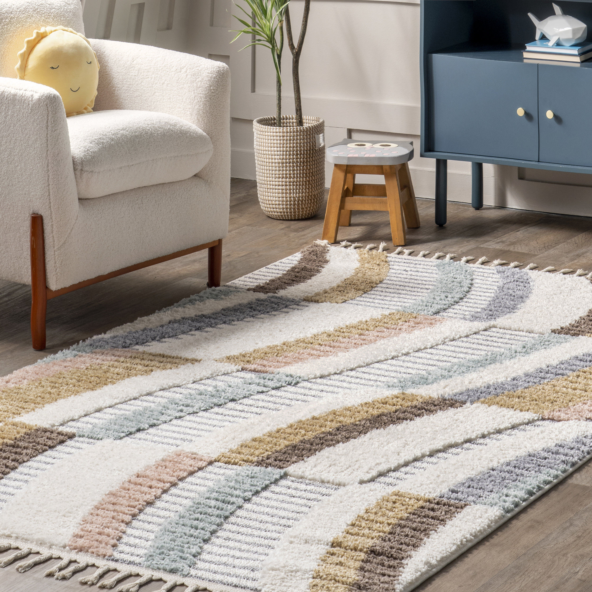 Corrigan Studio® Steffi Striped Waves Kids Tasseled Area Rug & Reviews ...