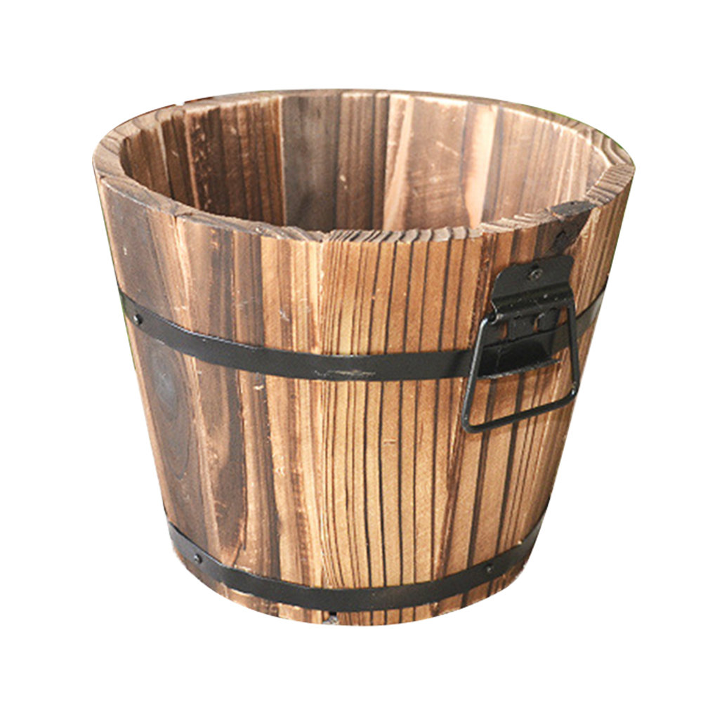 House of Hampton® Rustic Succulent Planter Wooden Barrel Empty Flower ...