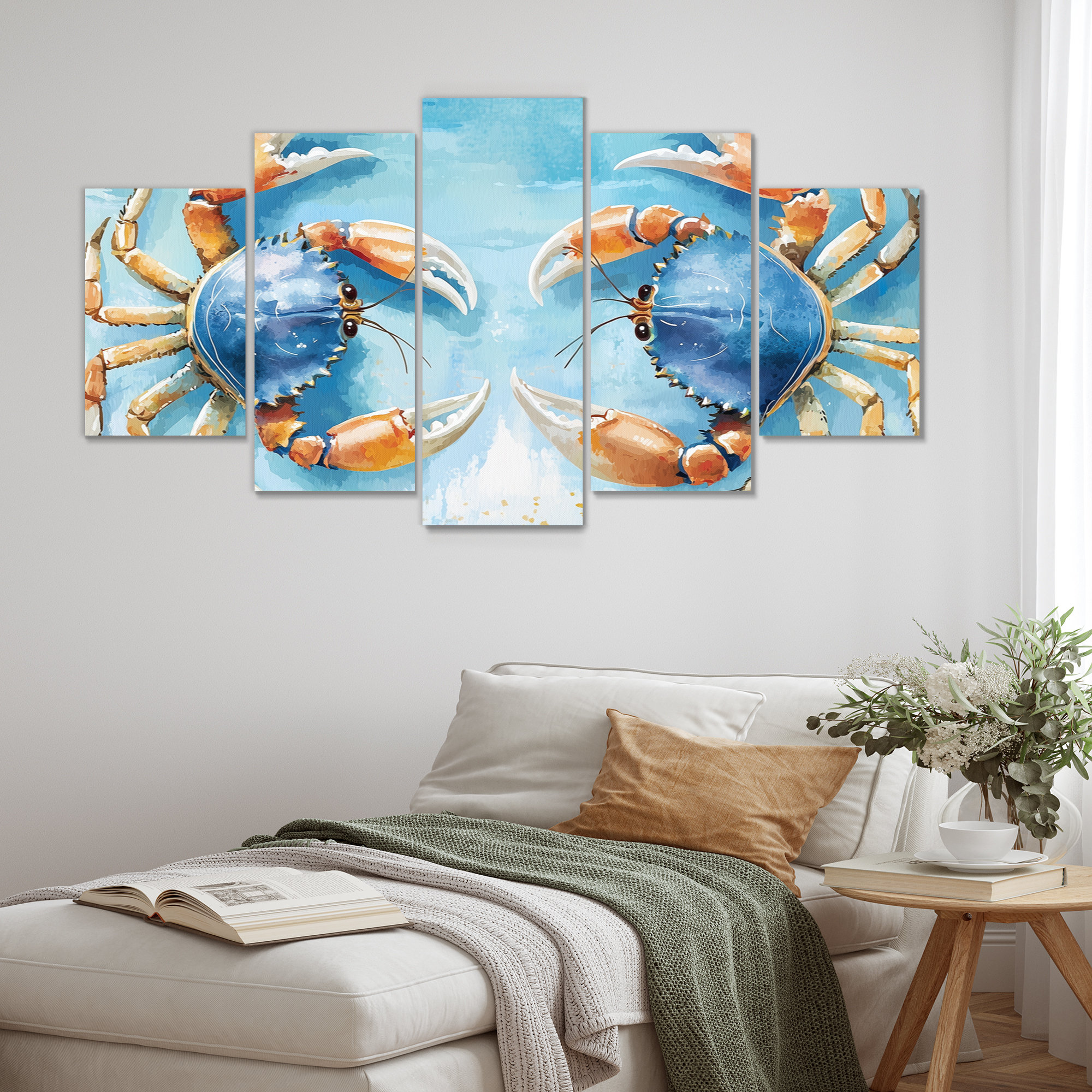 Highland Dunes Blue Crab Battle At The Beach III - Crab Wall Art Set ...