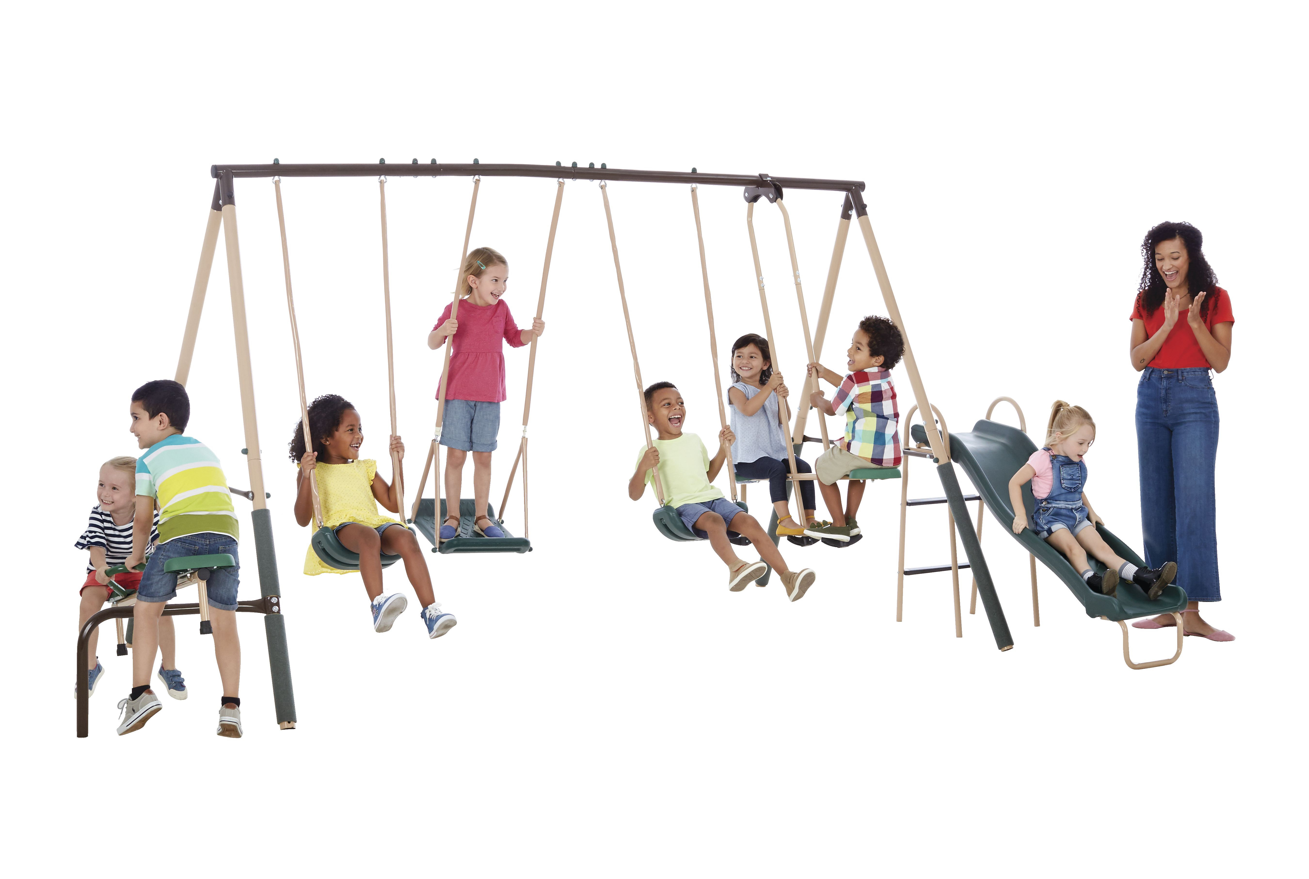 XDP Recreation Crestview Outdoor Swing Set w/ Slide, Glider, 3 Swings ...