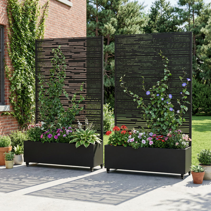 17 Stories Metal Planter Box with Trellis with Wheels | Wayfair
