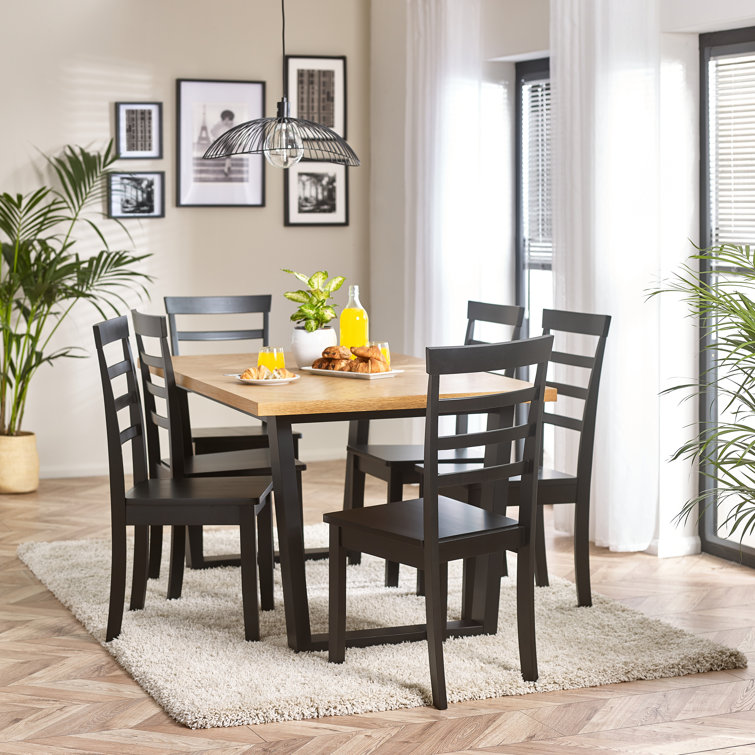 Ebern Designs Mercee Parquet Herringbone Veneer Dining Table Set with 4 ...