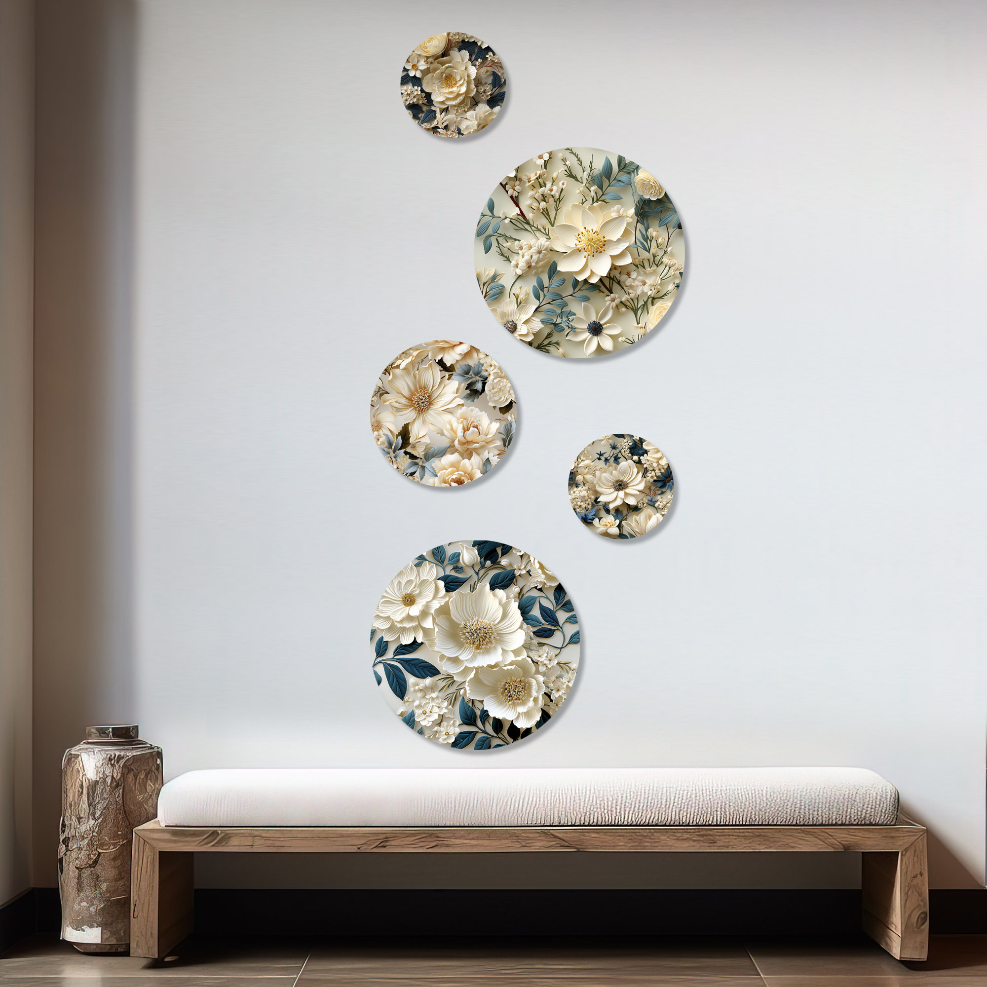 Design Art Delicate Lace Flower Botanics IV - Floral Floral Round Wall ...