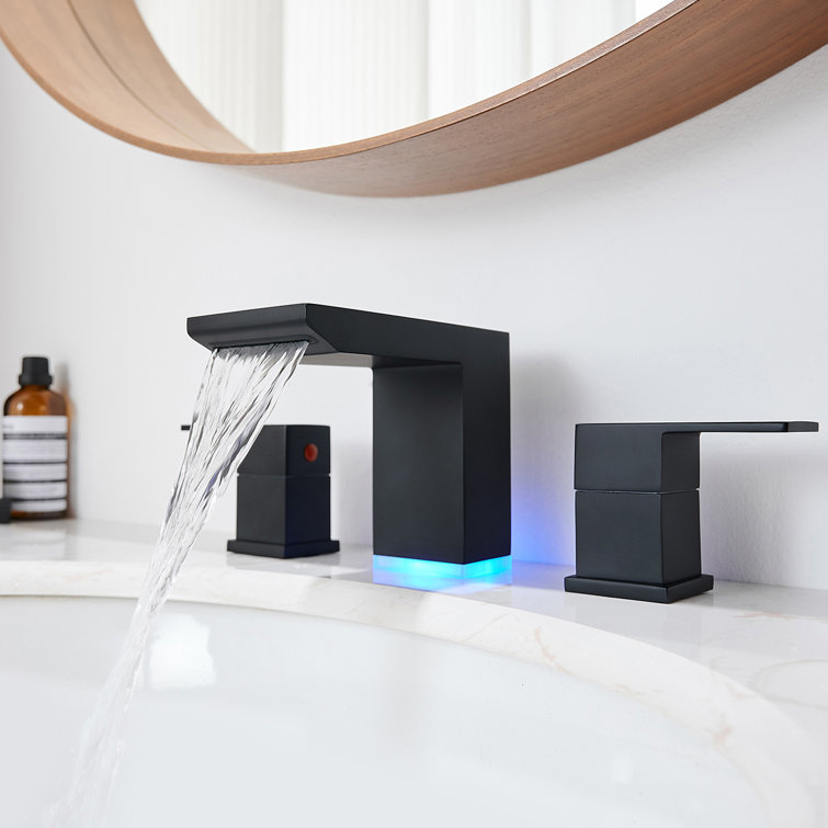 BESy LED Widespread Faucet 2-handle Bathroom Faucet with Drain Assembly ...