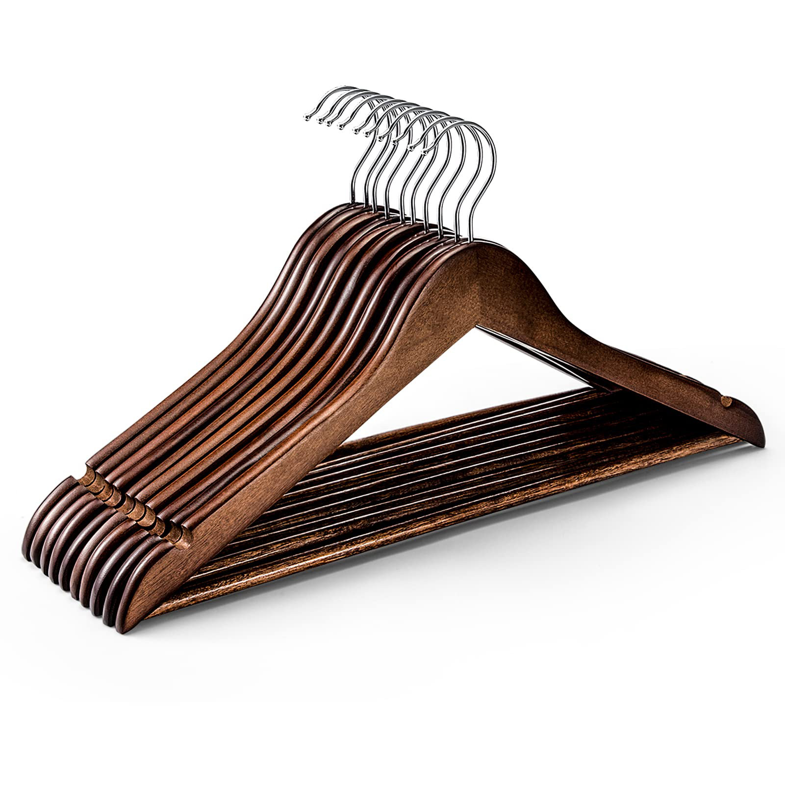 Red Barrel Studio 10-Pack Heavy-Duty Walnut Suit Hangers With Non-Slip ...