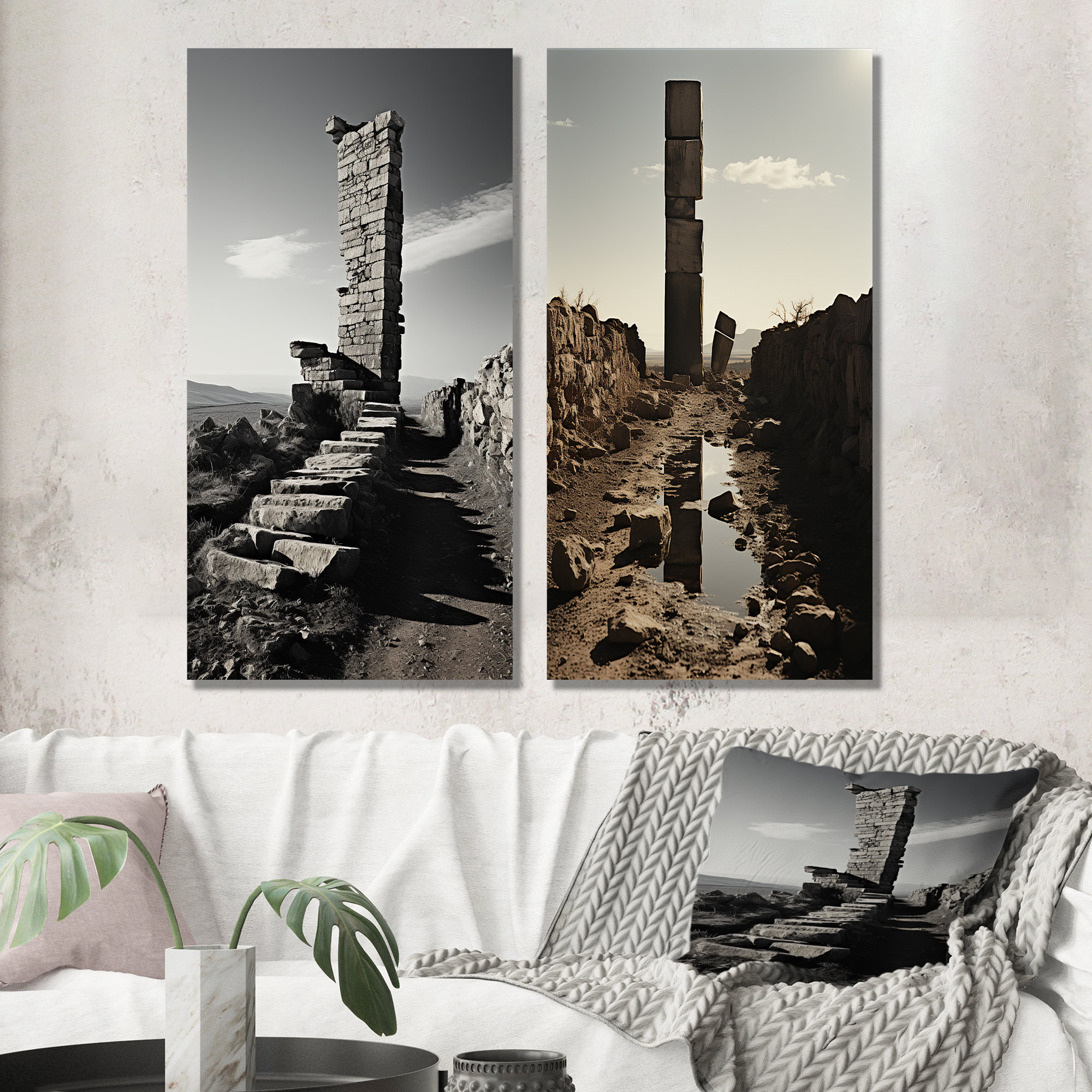 Ebern Designs Spiritual Stone Mimalism Scenery - Spiritual Stone Wall ...