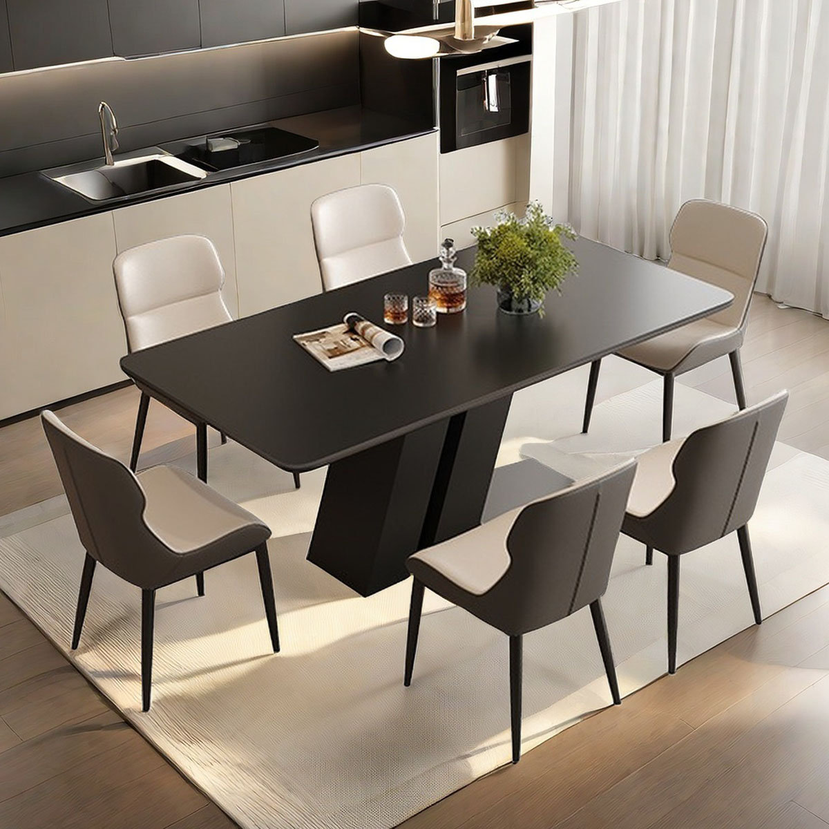Corrigan Studio® Quintarius Modern Italian Black Stone Dining Table ...