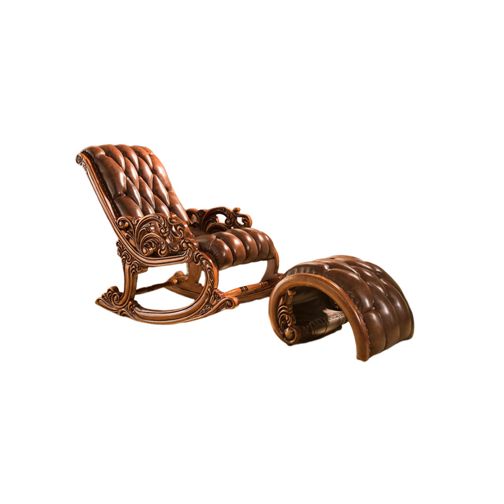 Romero European Solid Wood Leather Rocking Chair 42.1'' Wide Tufted ...