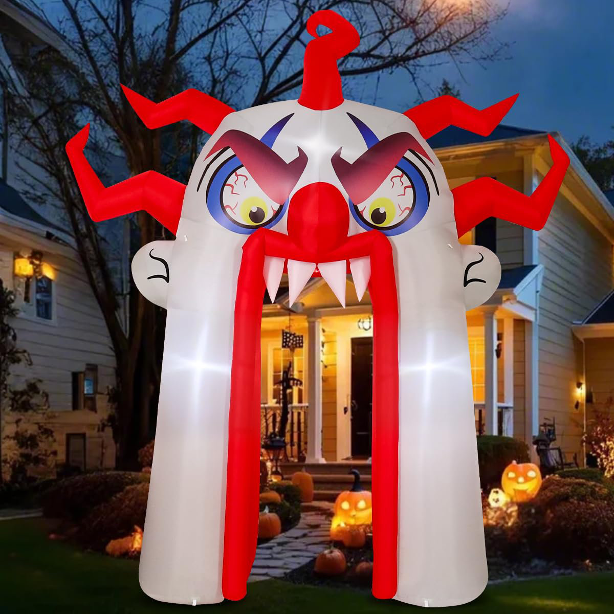 The Holiday Aisle® Halloween Inflatables 12.8 FT Clown Archway Inflatable Halloween Arch with ...