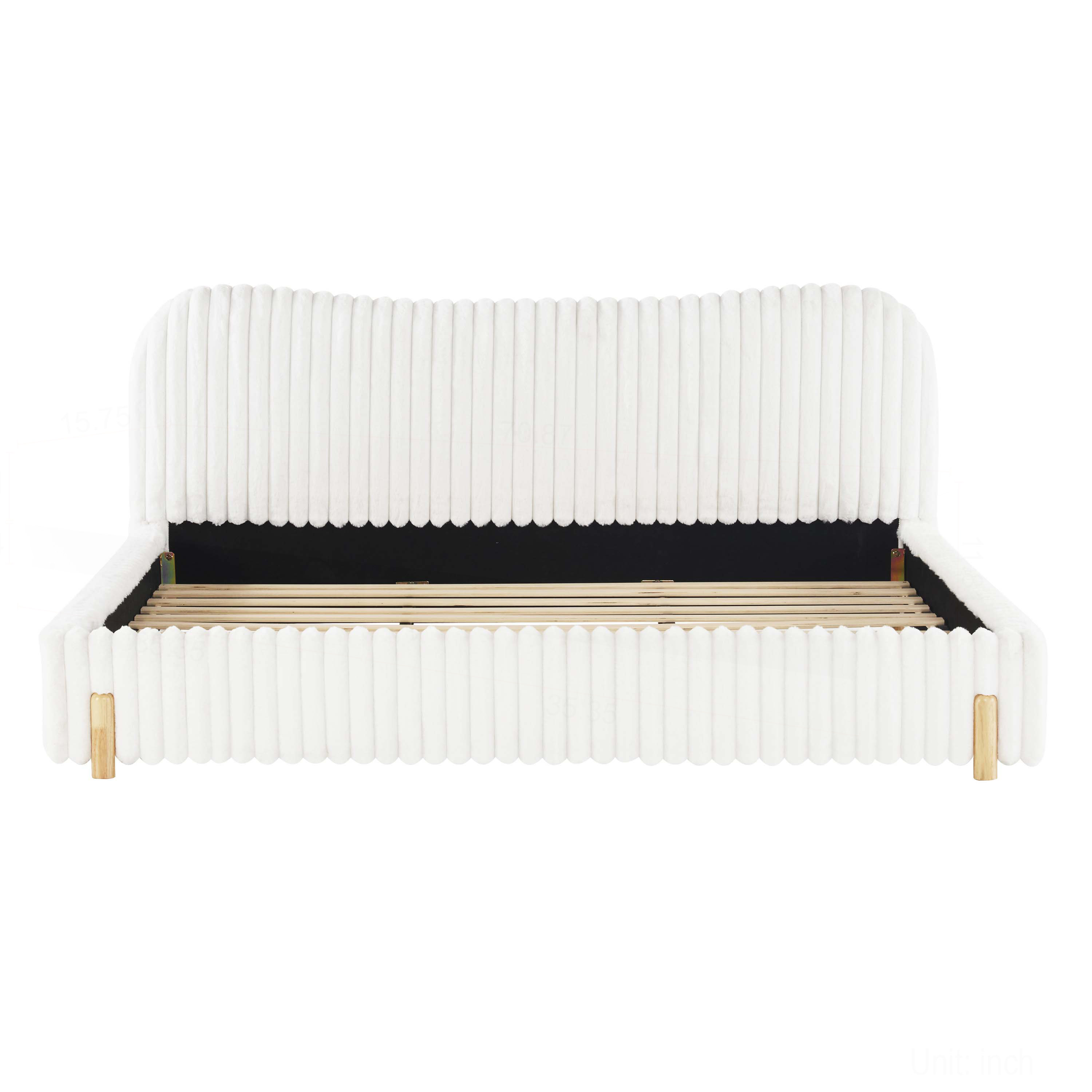 Mercer41 Sleek White Boucle Upholstered Bed with Wavy Headboard ...