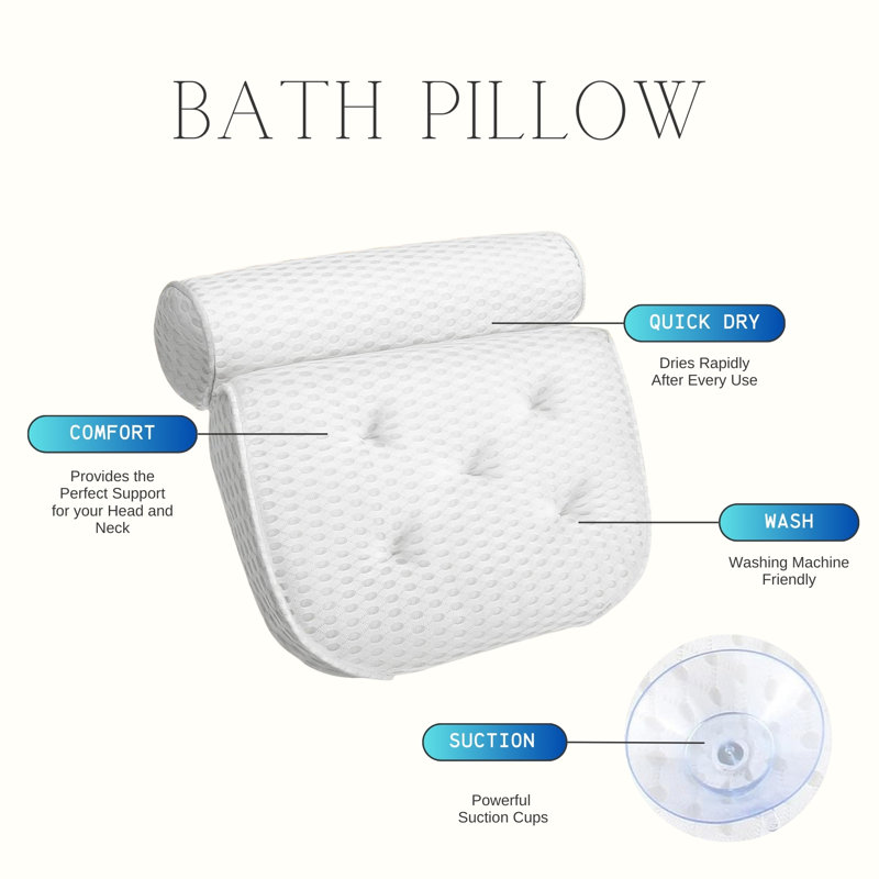Symple Stuff Quick-dry Neck, Shoulder & Back Support Bath Pillow ...