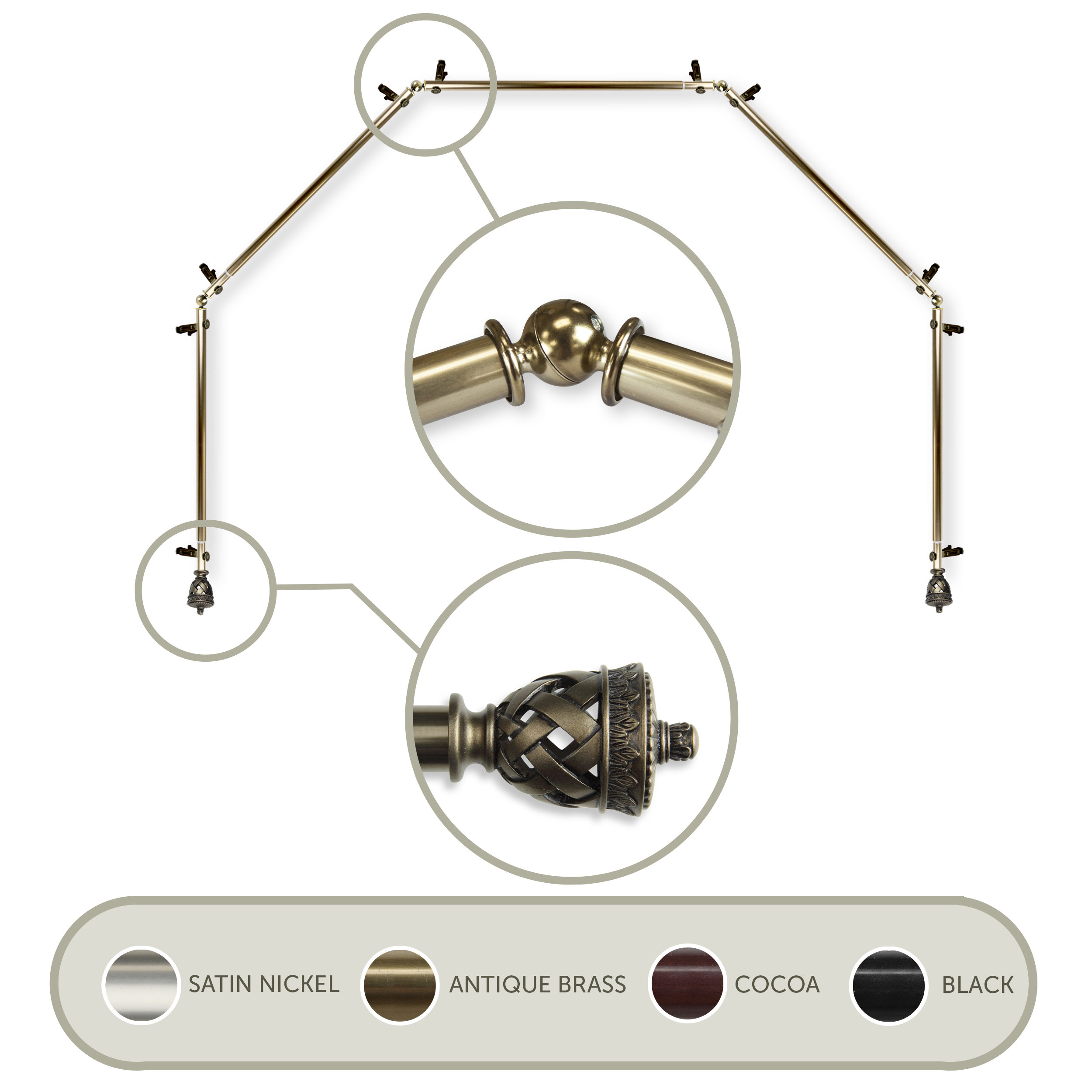 Fleur De Lis Living Jaidyn Adjustable 28" to 48" 0.81" Bay Window ...