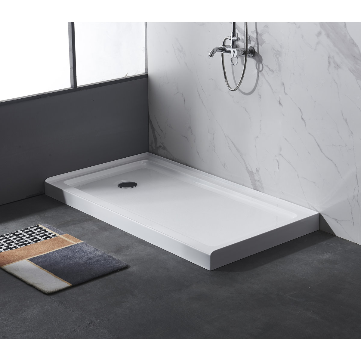 ANDVIN 60" X 32" Acrylic White Single-Threshold Shower Base by Left or ...
