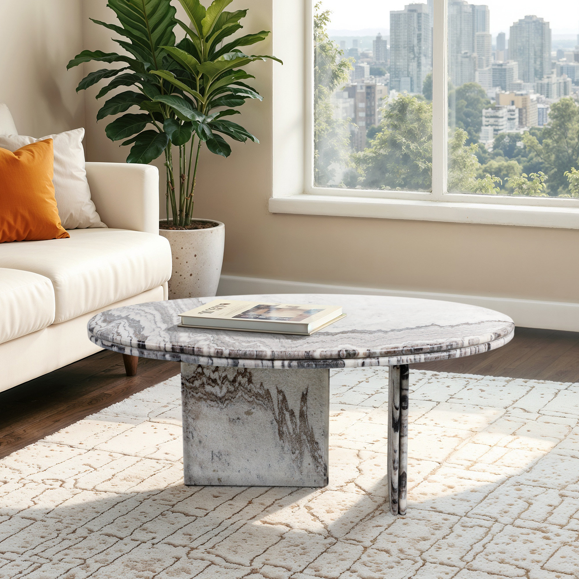 Orren Ellis Round Marble Coffee Table Stone Table for Living Room or ...