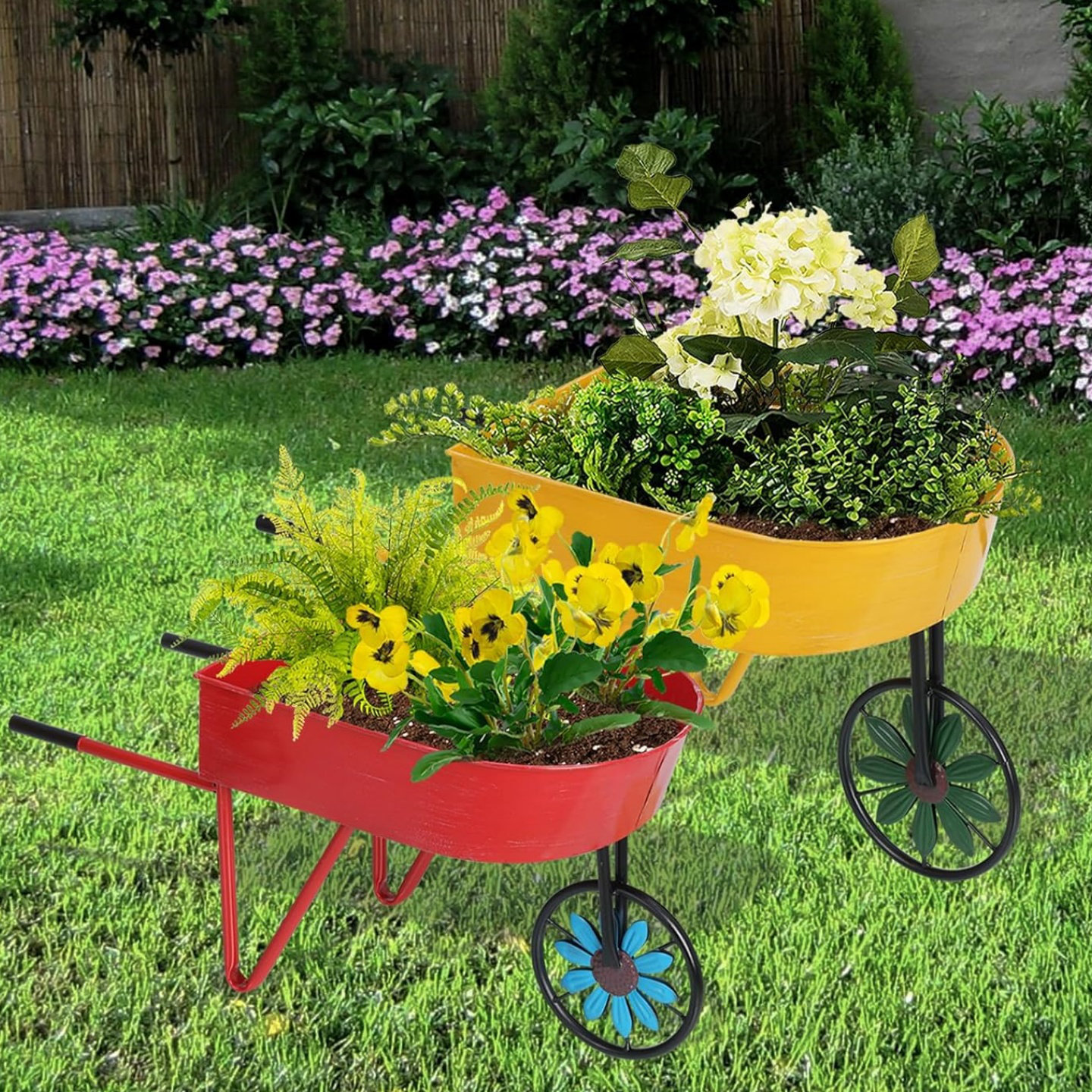 August Grove Metal Wheelbarrow Flower Cart Planter - Wayfair Canada