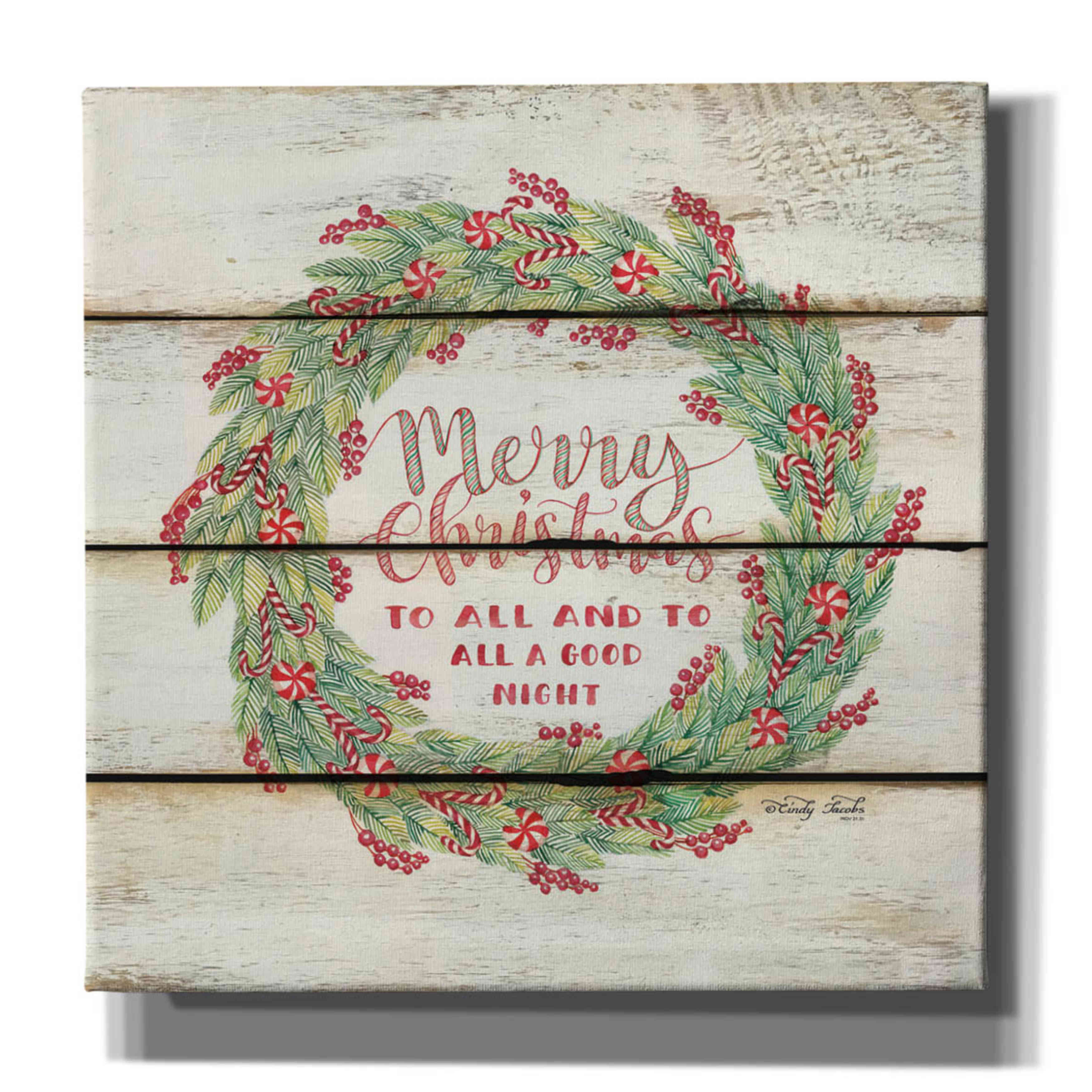 The Holiday Aisle® Merry Christmas Candy Cane Wreath by Cindy Jacobs ...