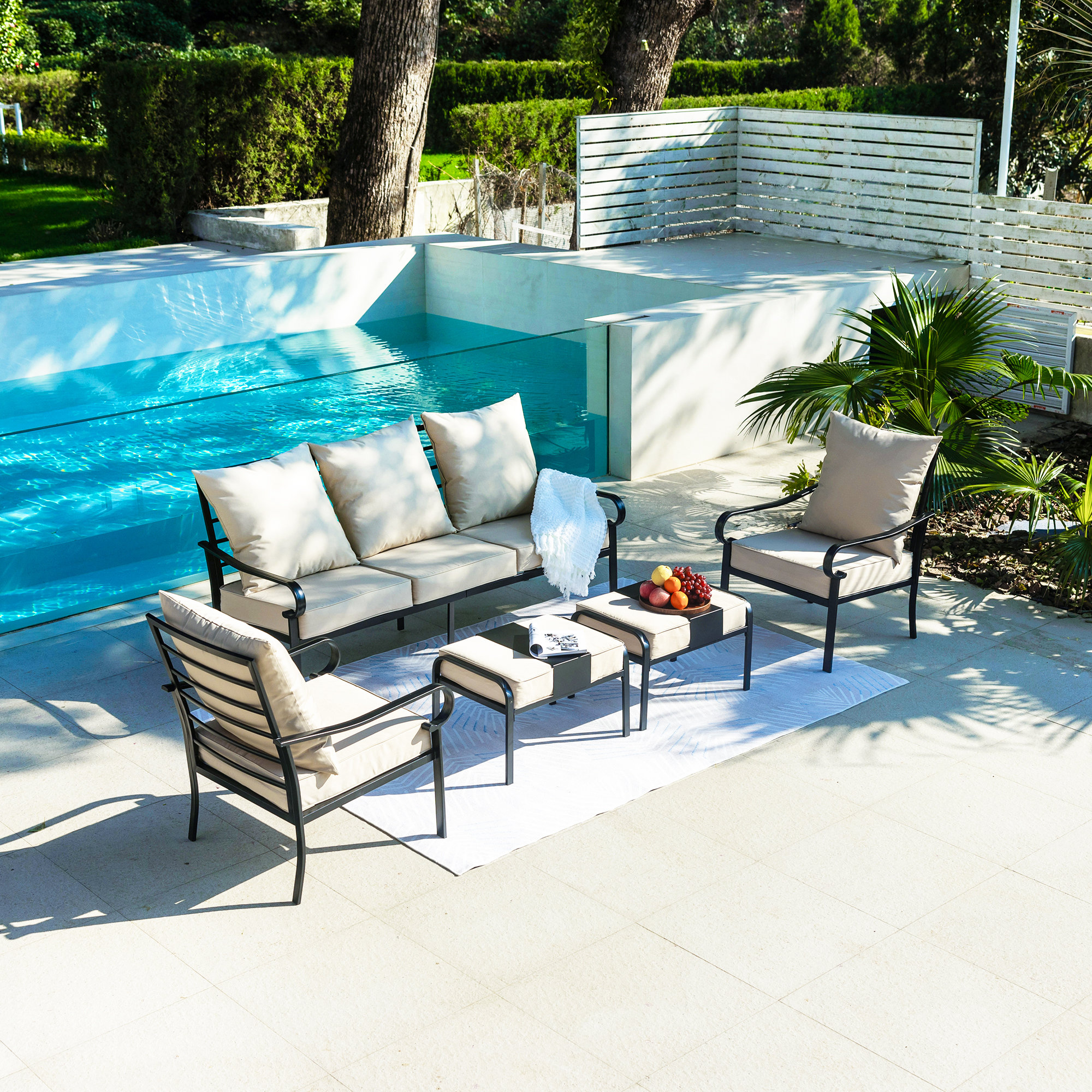 Latitude Run® 5-Piece Metal Frame Patio Furniture Set with Fixed Chairs ...