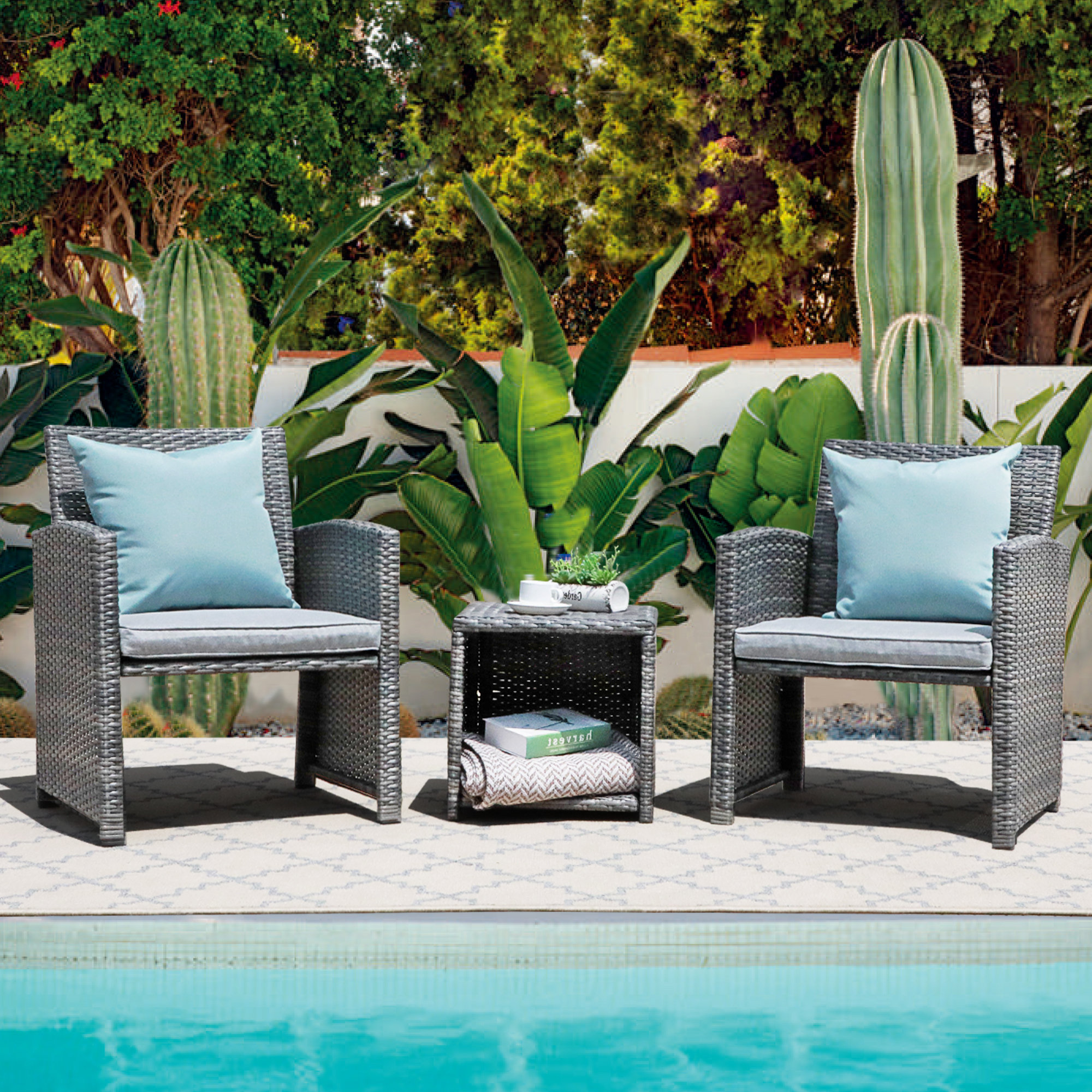 Winston Porter Cutten 3 Piece Rattan Seating Group with Cushions ...