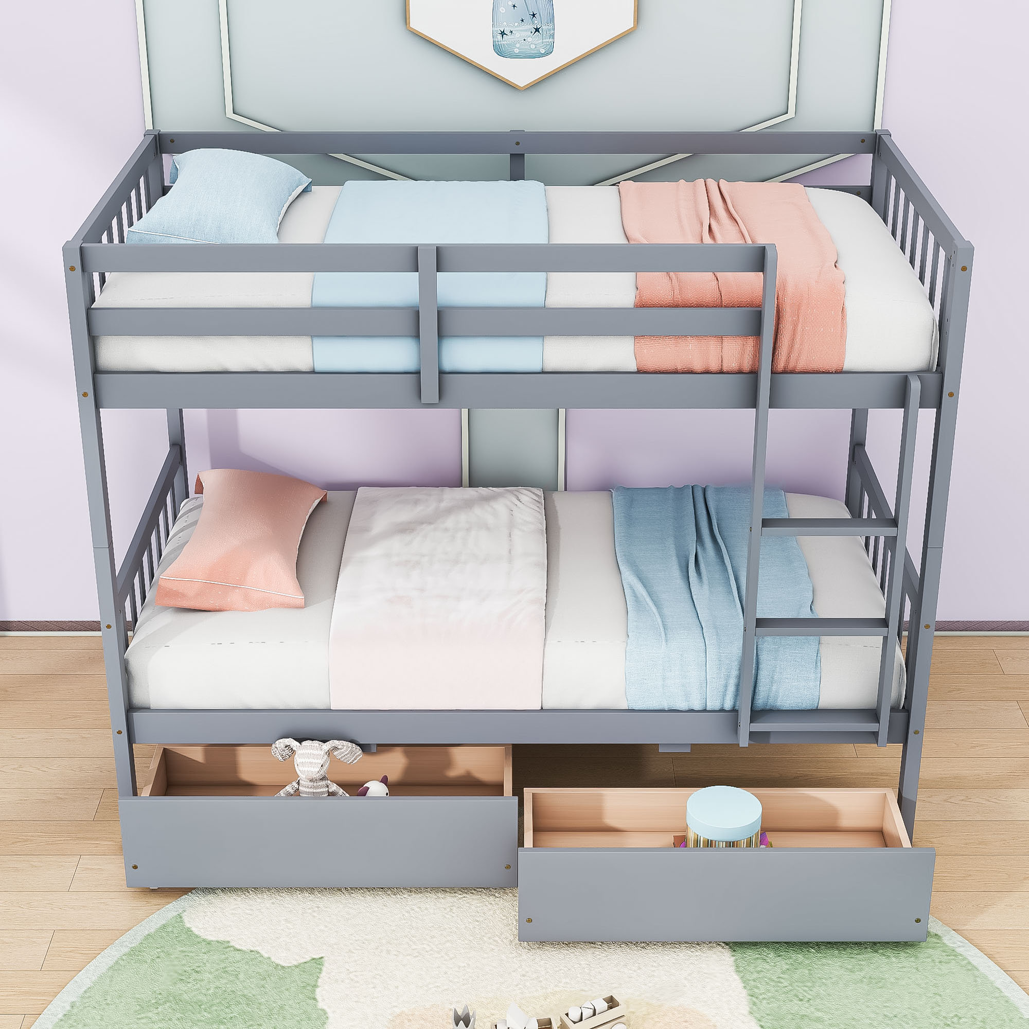 Harriet Bee Two Drawers Rubber Wood Bunk Bed | Wayfair