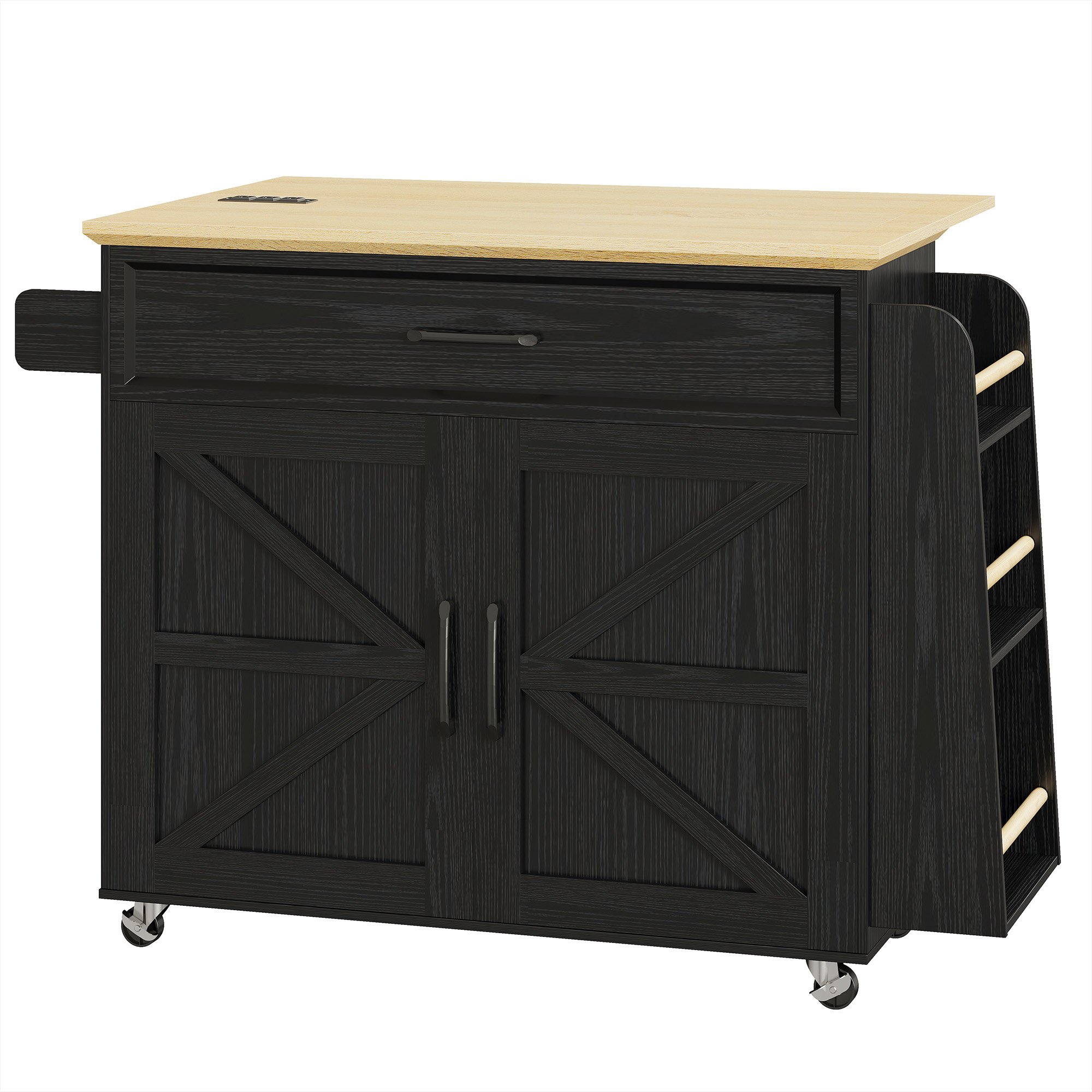 Gracie Oaks 35.4" W Rolling Kitchen Island Table With Drop Leaf, On ...