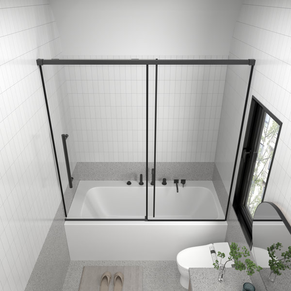 EASYWORC 56" - 60" W x 58" H Single Sliding Tub Door in Matte Black ...