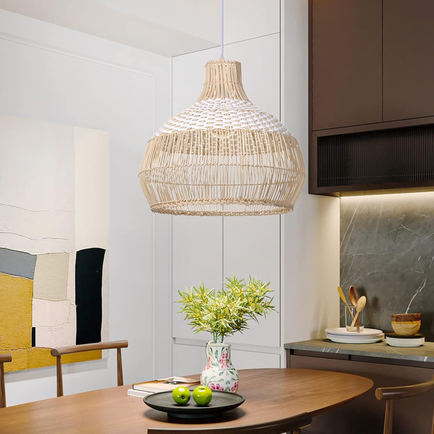 Bay Isle Home™ White Rattan Pendant Light, Farmhouse Coastal Wicker ...