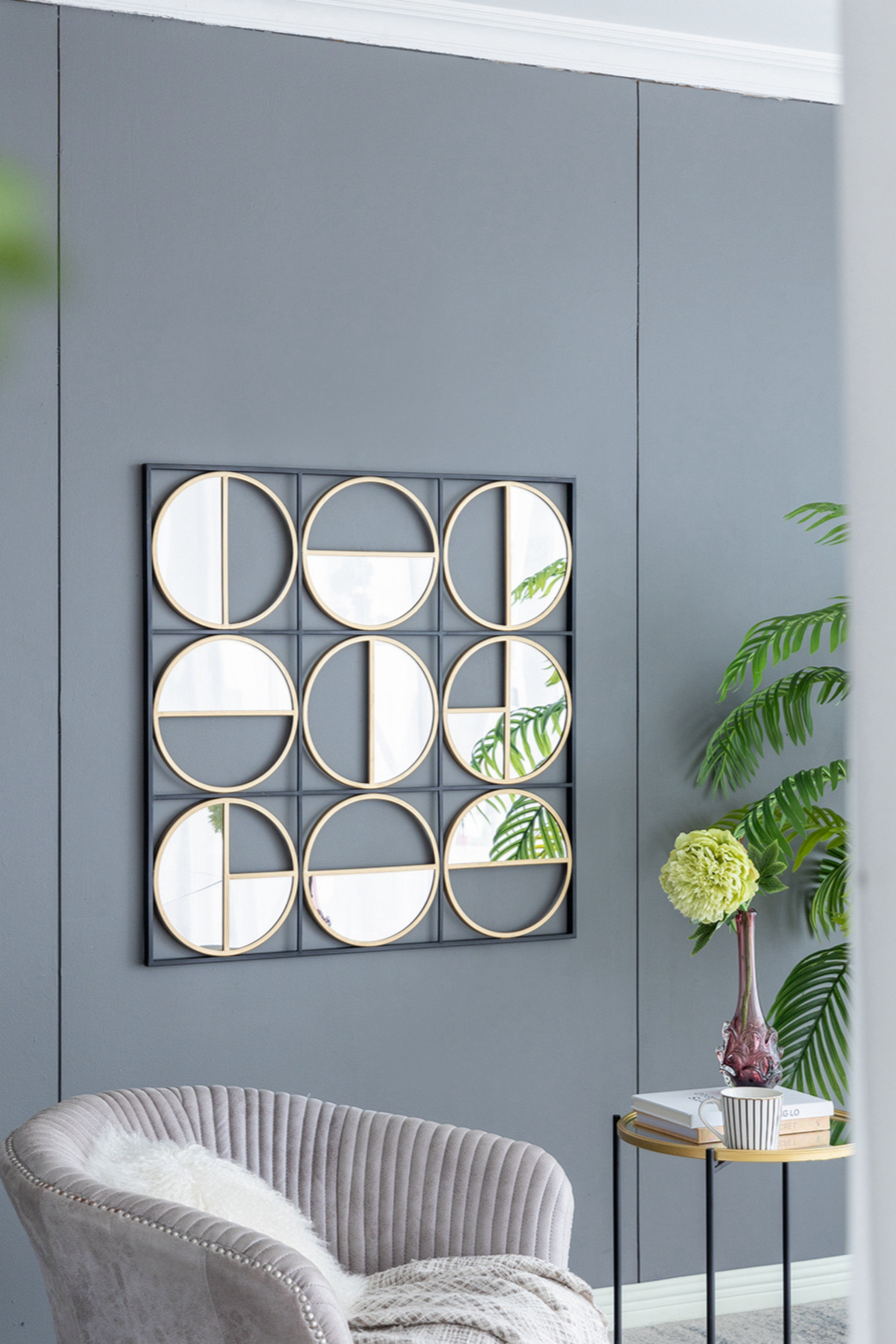Mercer41 35.6" In Eclectic Styling Metal Beaded Black Wall Mirror With ...