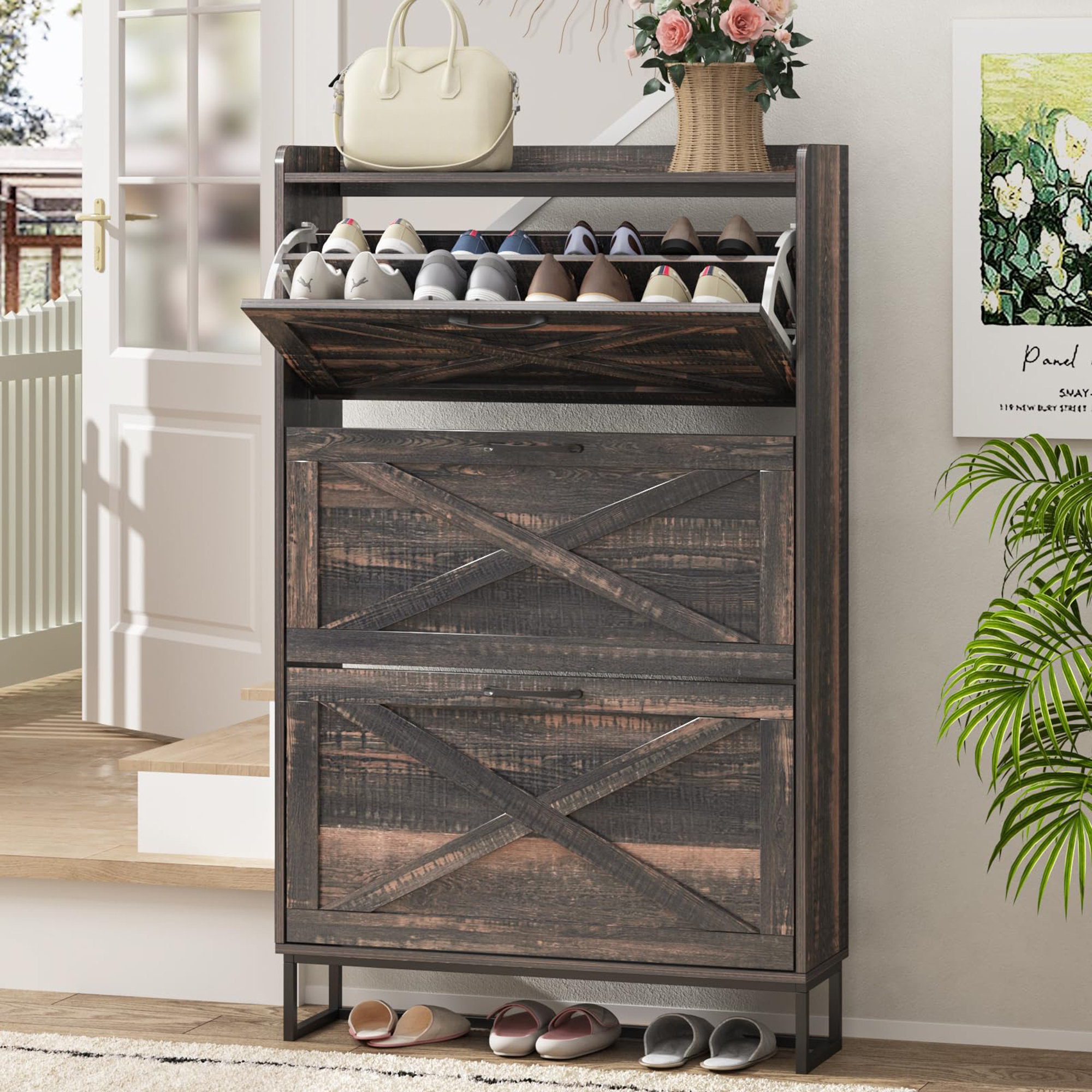 Gracie Oaks Freestanding shoe cabinet with 3 flap drawers - Wayfair Canada