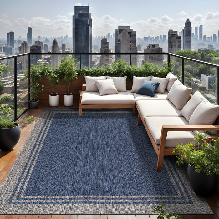 Wade Logan® Waikiki Blue/Gray Indoor/Outdoor Rug & Reviews | Wayfair