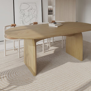 Ebern Designs Eimy Solid Wood Double Leg Base Dining Table In Original ...