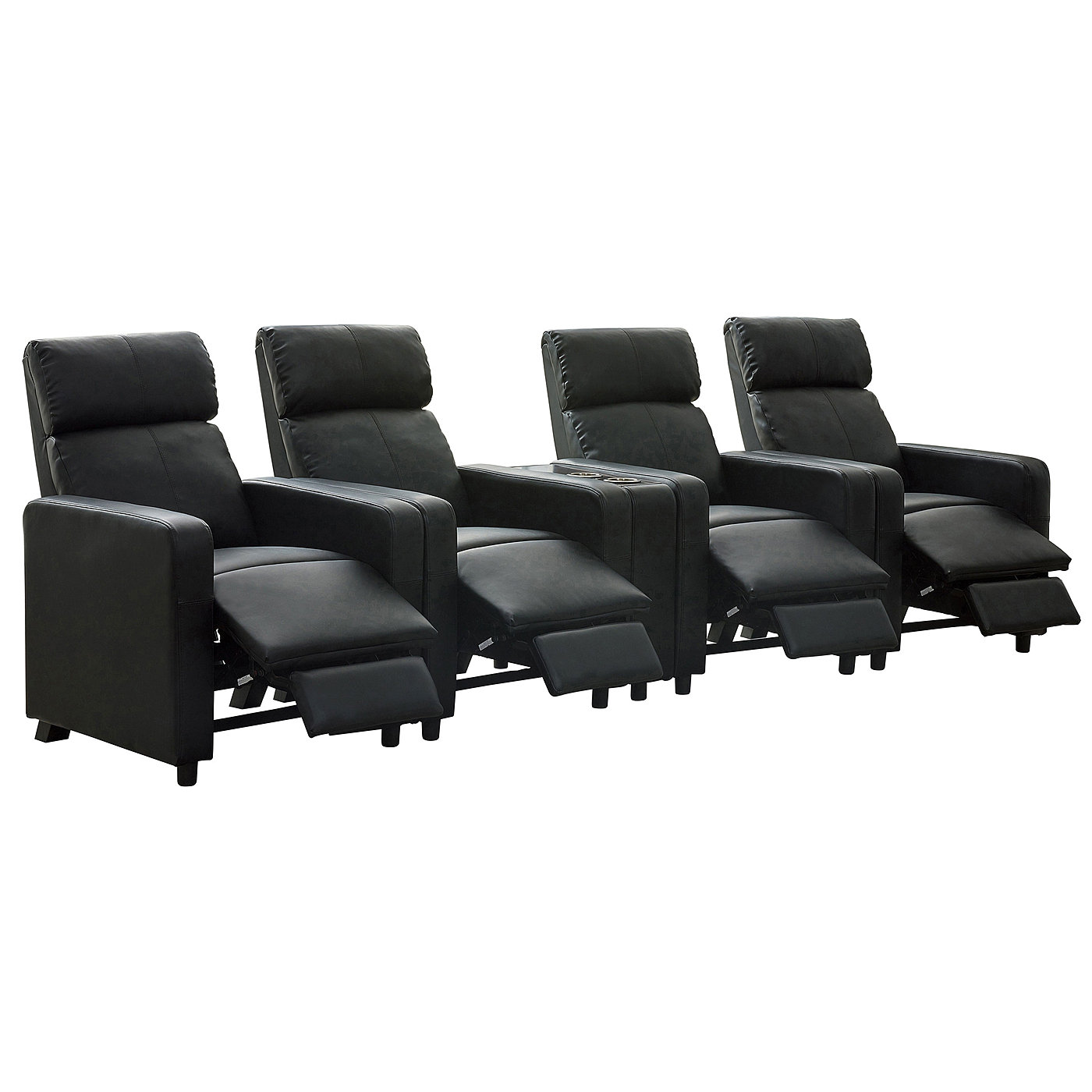 Wildon Home® Warren Black Upholstered 4-Seater Home Theater With Wedge ...