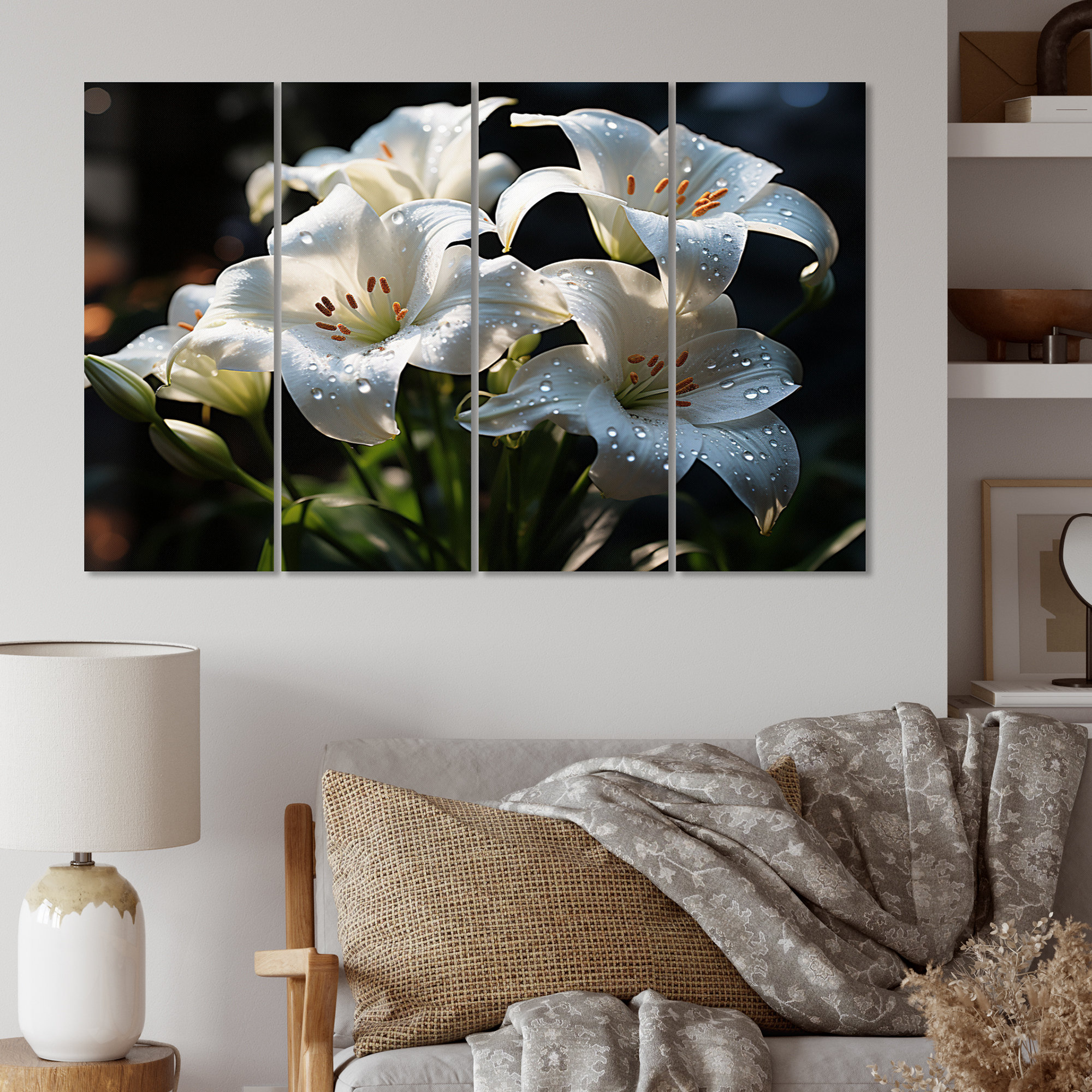 Ebern Designs Black White Lilies Elegance II On Canvas 4 Pieces Print ...