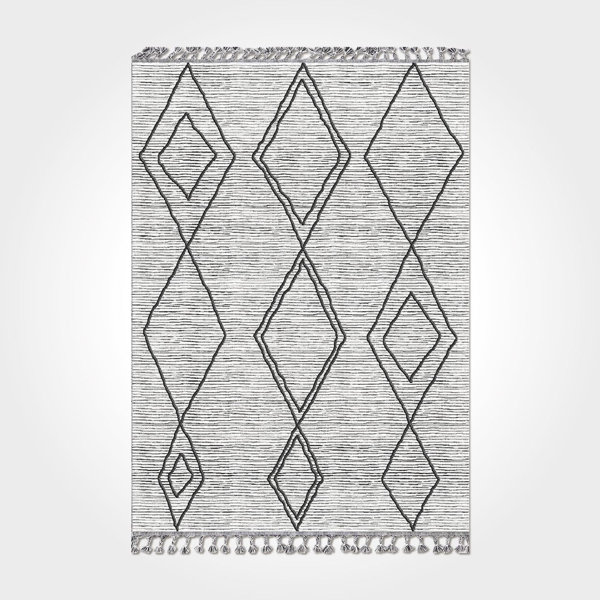 Ebern Designs Myra Grey Geometric Cotton Machine Made Area Rug ...