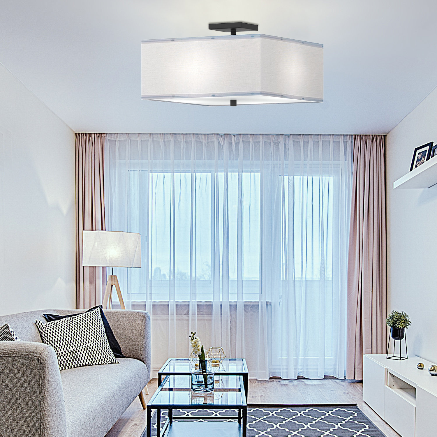 Ebern Designs Lottie-Rae 17 in. 4-Light Fabric Square Semi Flush Mount ...