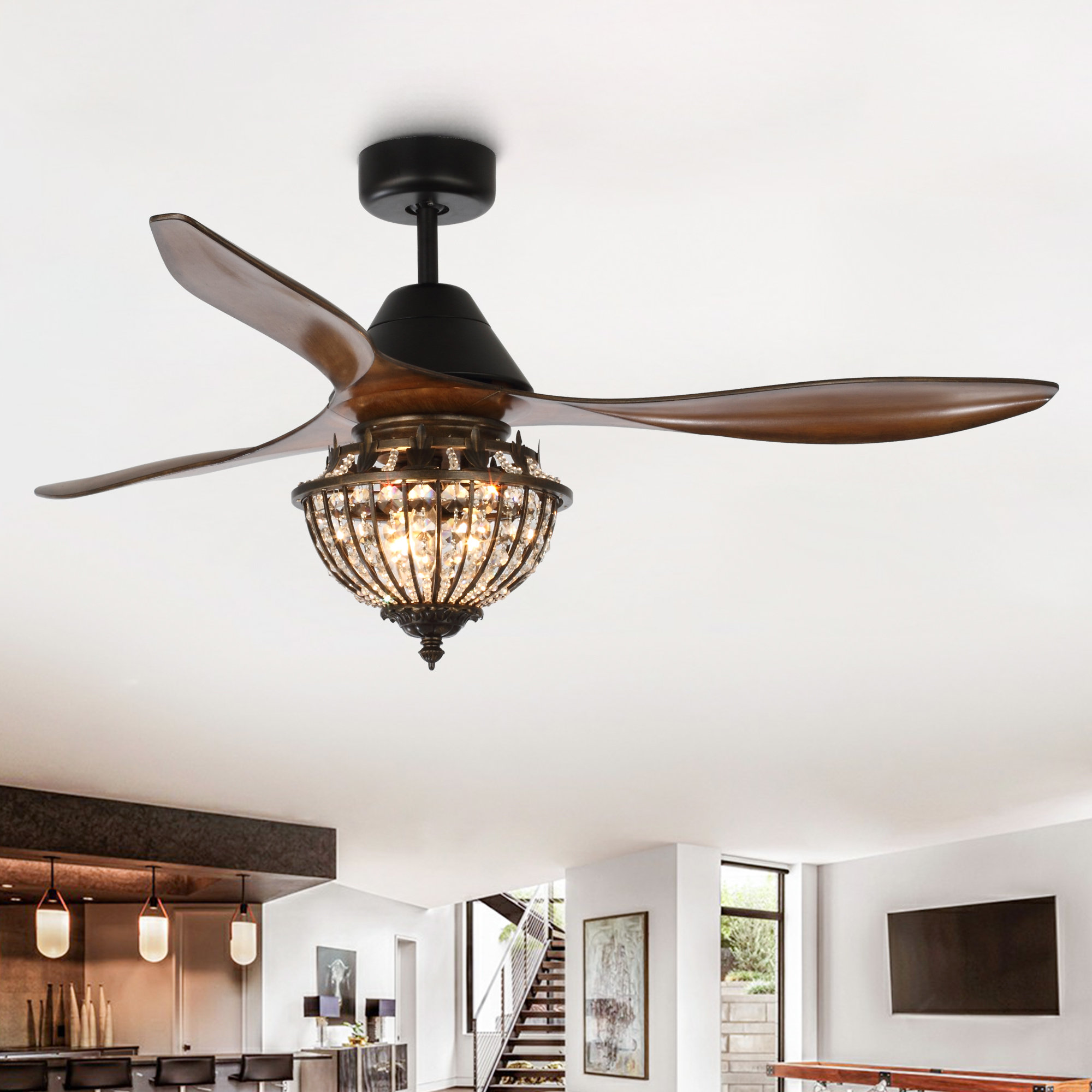 Willa Arlo™ Interiors Batts 3 - Blade Crystal Ceiling Fan with Remote ...