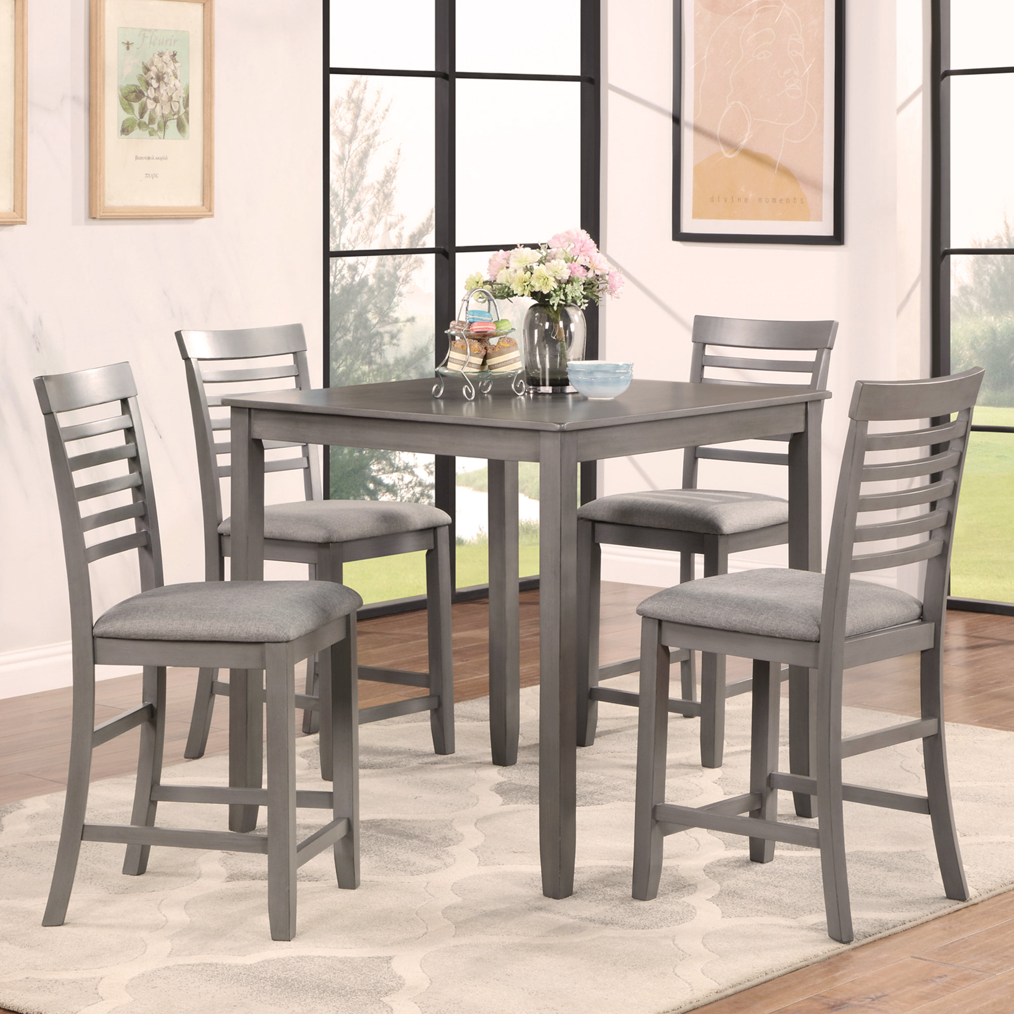Lark Manor™ 5 Piece Dining Table Set, Wooden Dining Square Table Set ...