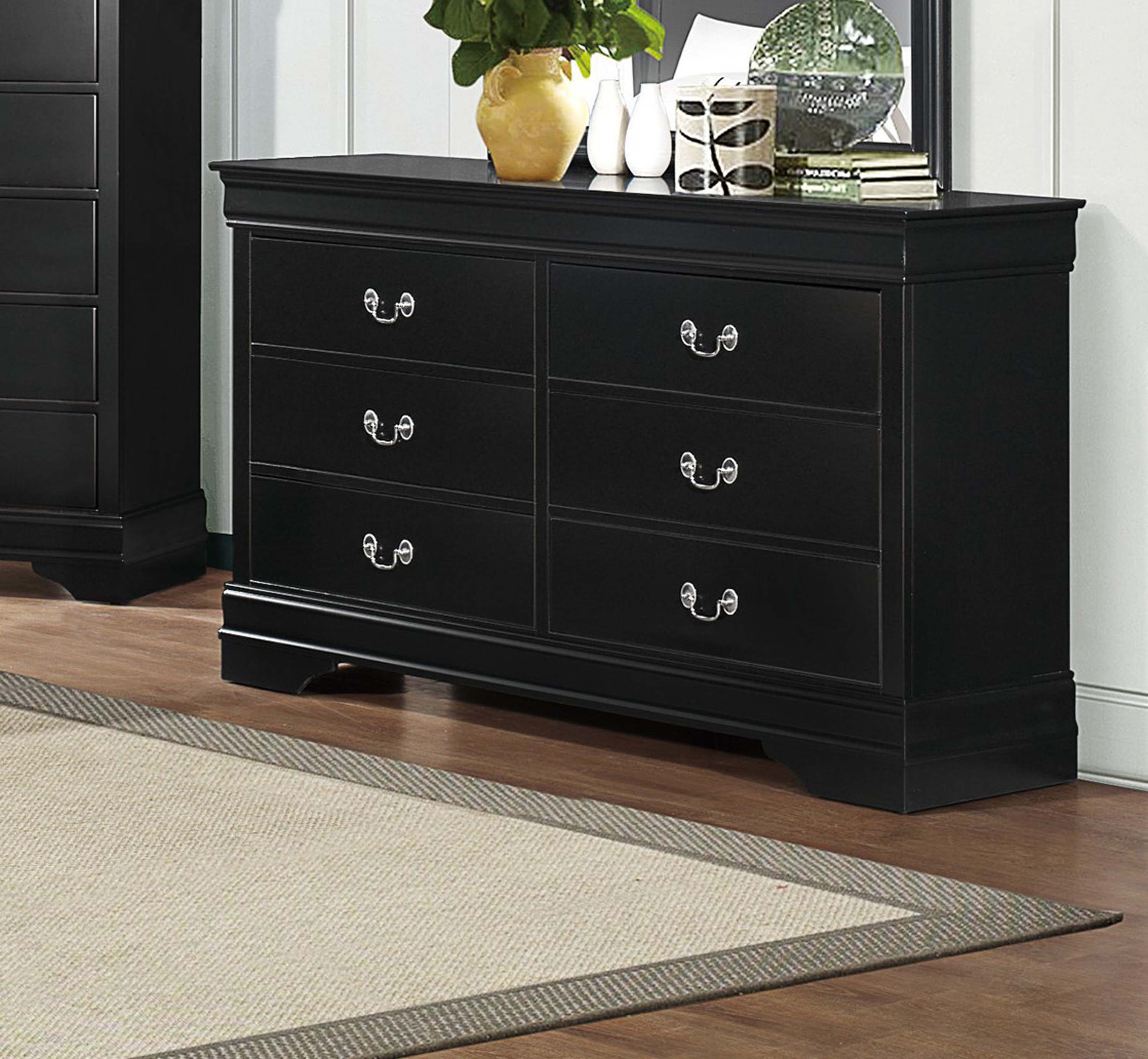 Darby Home Co Traditional Design Black Finish Dresser of 6x Drawers 1pc ...