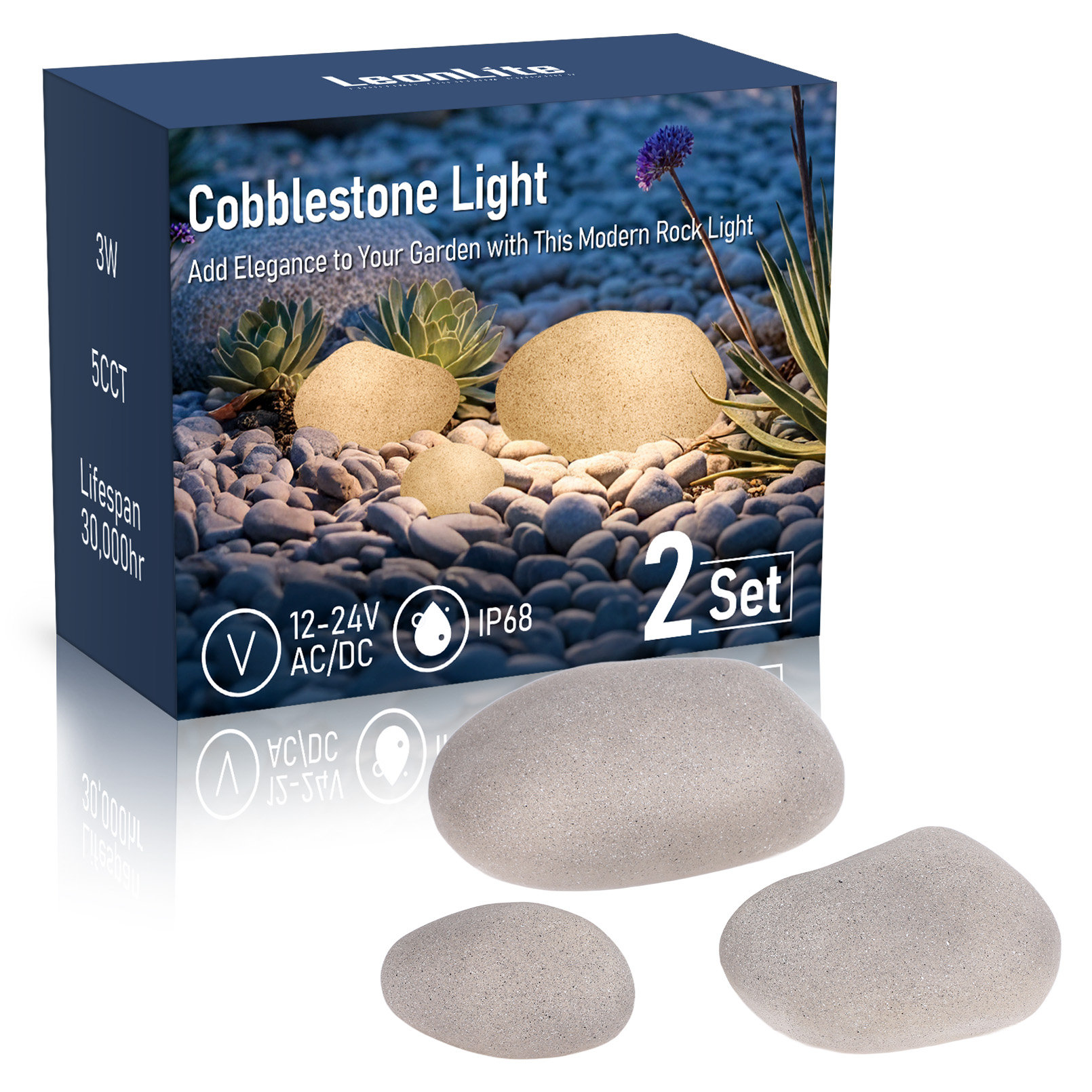 LEDVANS 5Cct 3-Size Decorative Stone Lighting Kit, 3W Glow Pebble Shape ...
