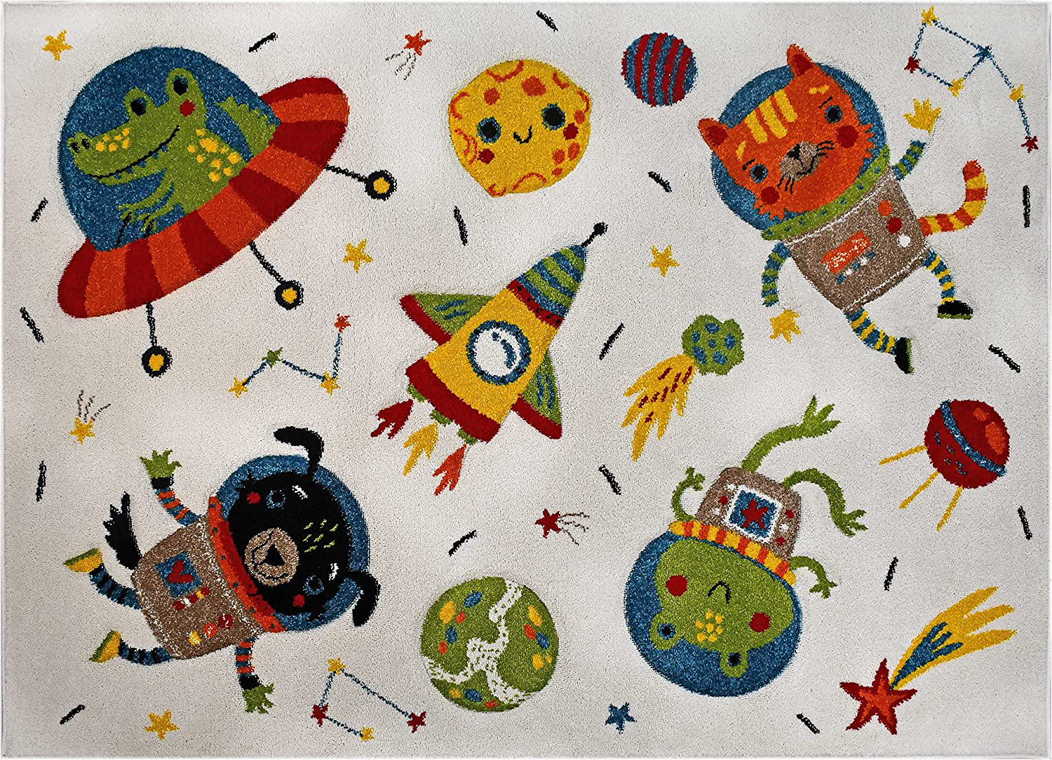Zoomie Kids Area Rug Kids Bedroom Animal Friends Outer Space Modern ...