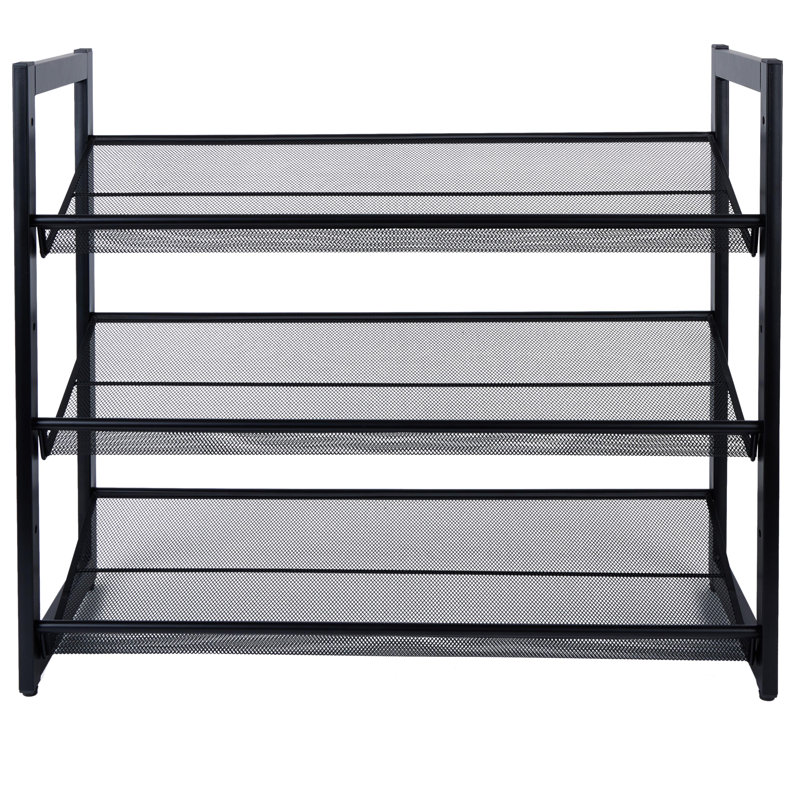 Rebrilliant 3 Tier Adjustable Mesh Shoe Rack in Black | Wayfair