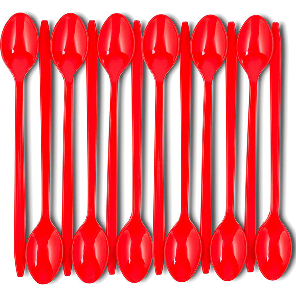 MT Products Individually Wrapped Red Plastic Long Handle Spoons | Wayfair