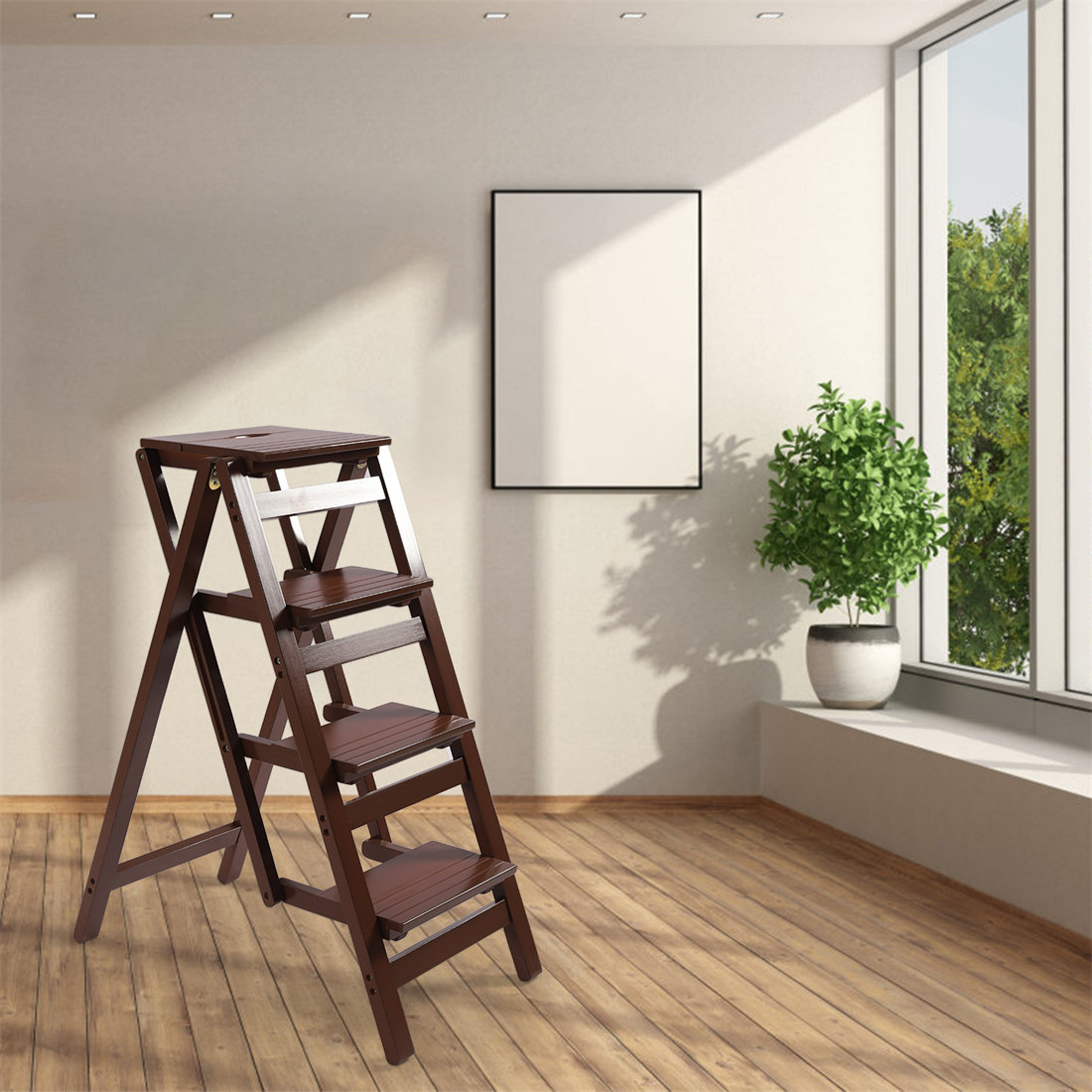 WFX Utility™ Sharatan 4 - Step Wood Folding Ladder & Reviews | Wayfair